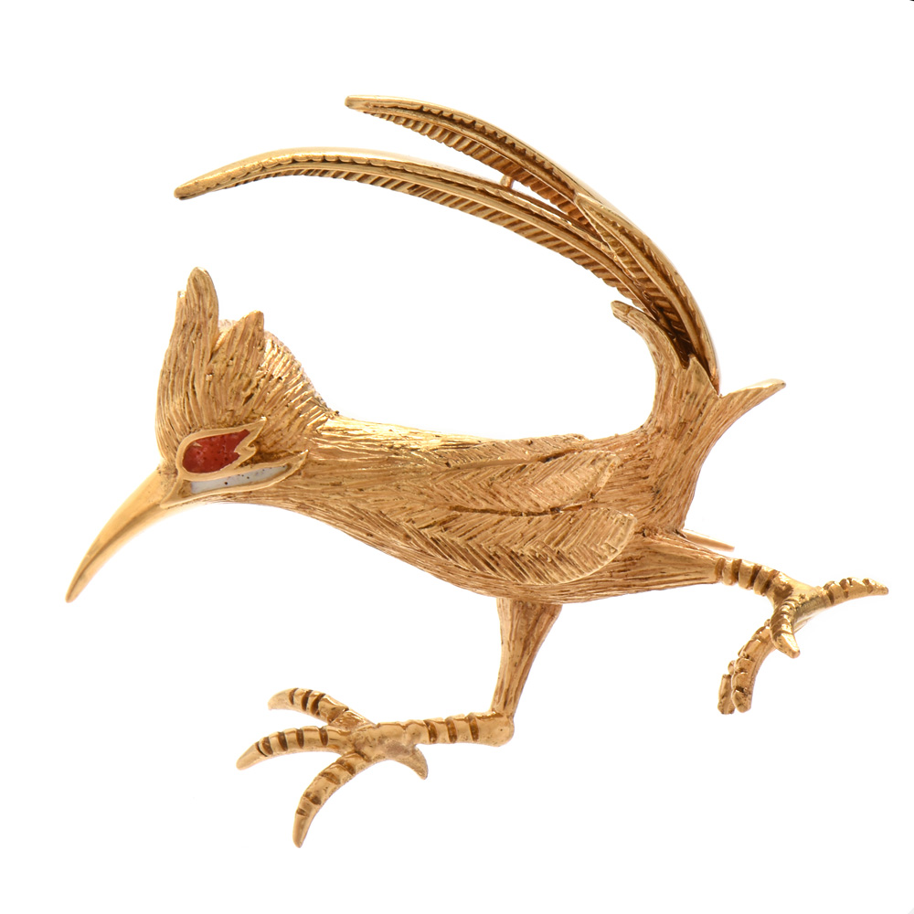 Vintage 18K Yellow Gold Articulated Road Runner Brooch | Everything But ...