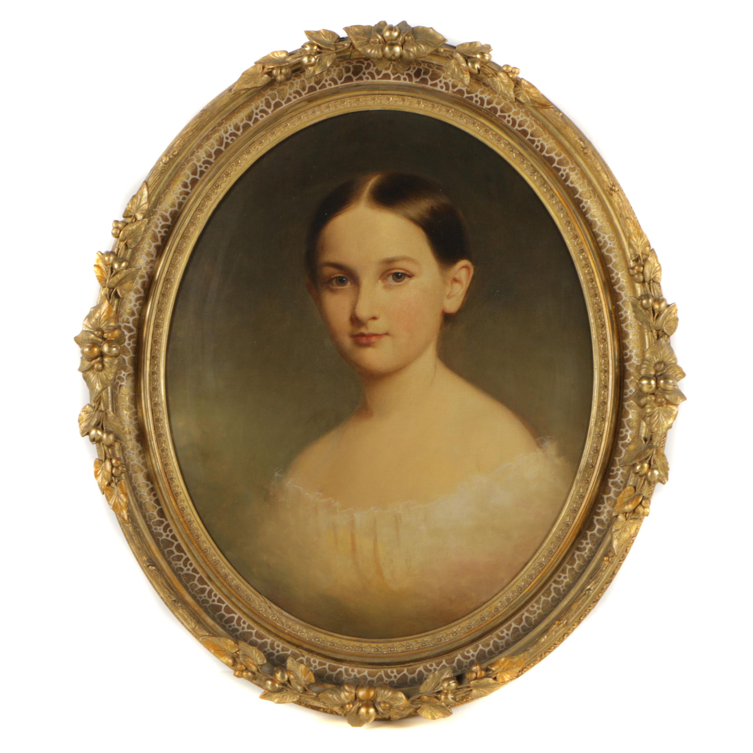 Mid 19th Century Portrait of a Young Lady, with Original Sanded Molding ...