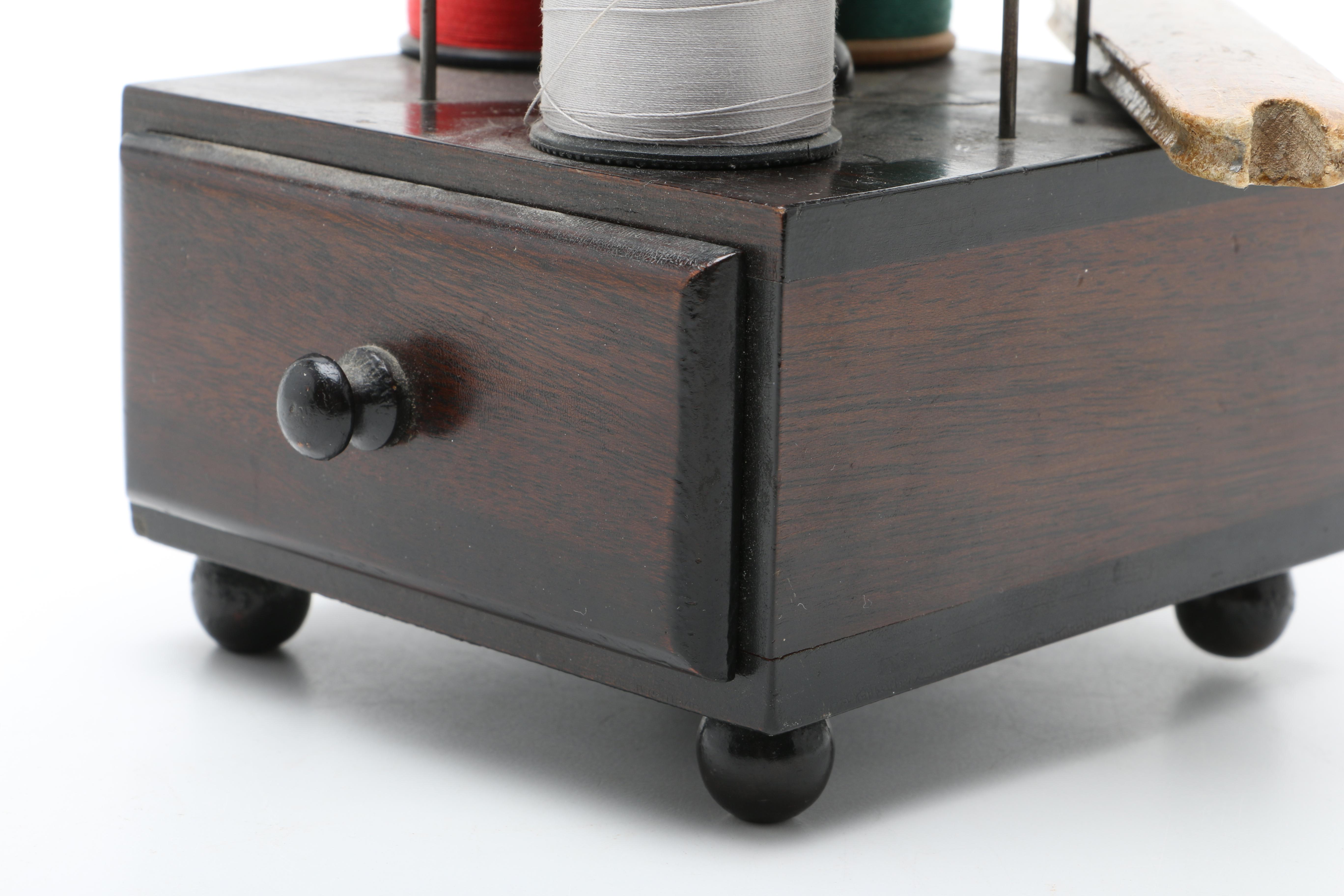 Vintage Table Top Sewing Box with Thread Holders | EBTH