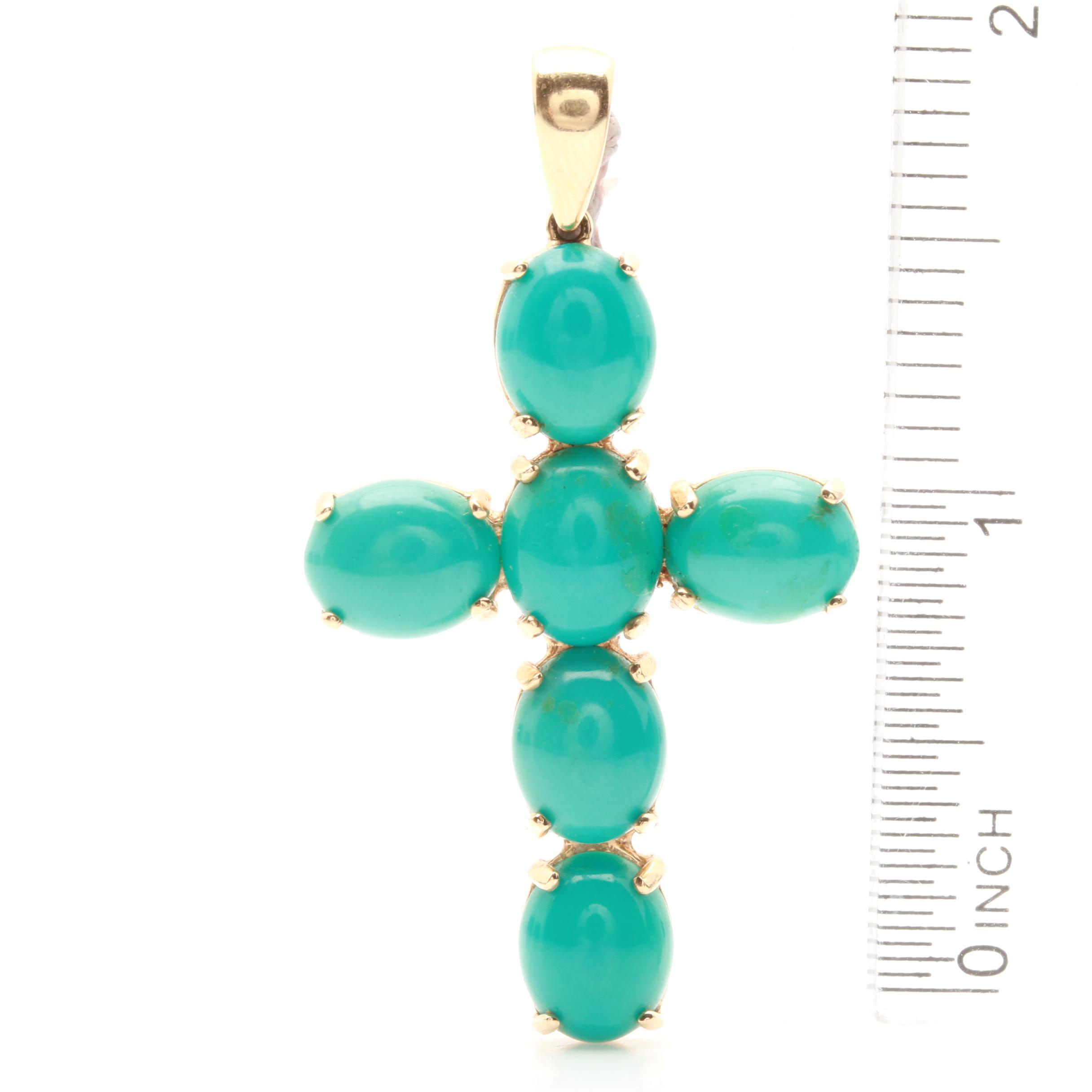 14K Yellow Gold Turquoise Cross Pendant | EBTH