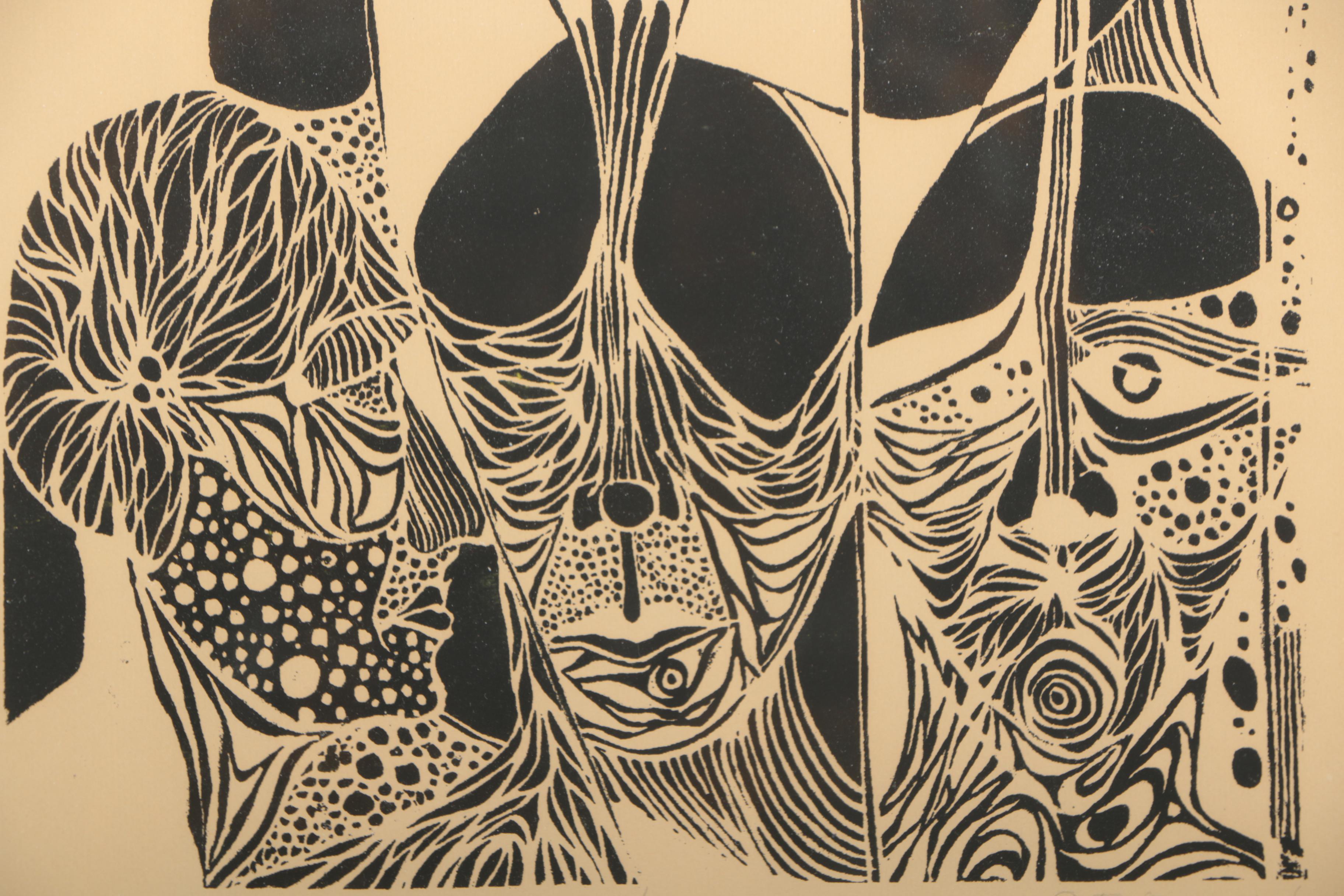 Carol Foster Relief Print "Hear, See, Speak No Evil" | EBTH