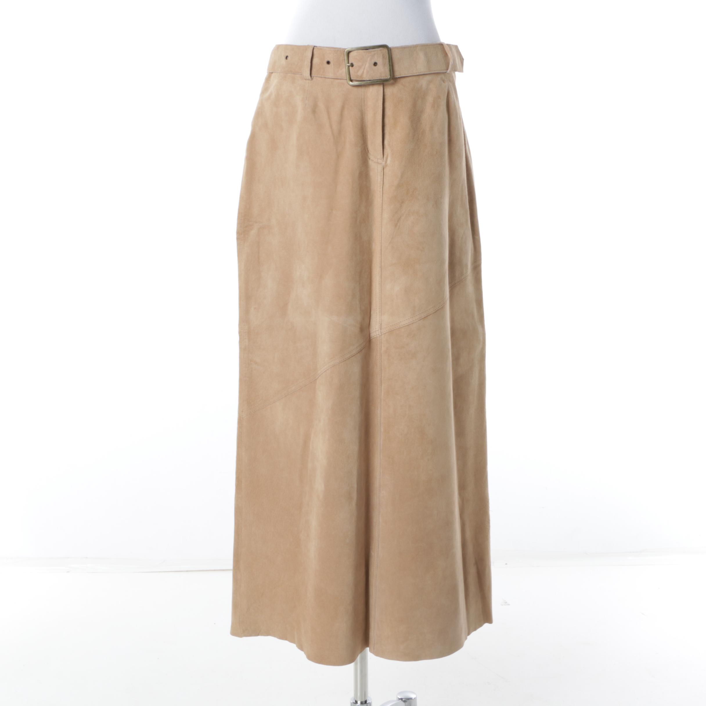 Vintage Margaret Godfrey Tan Suede Skirt with Waist Belt | EBTH