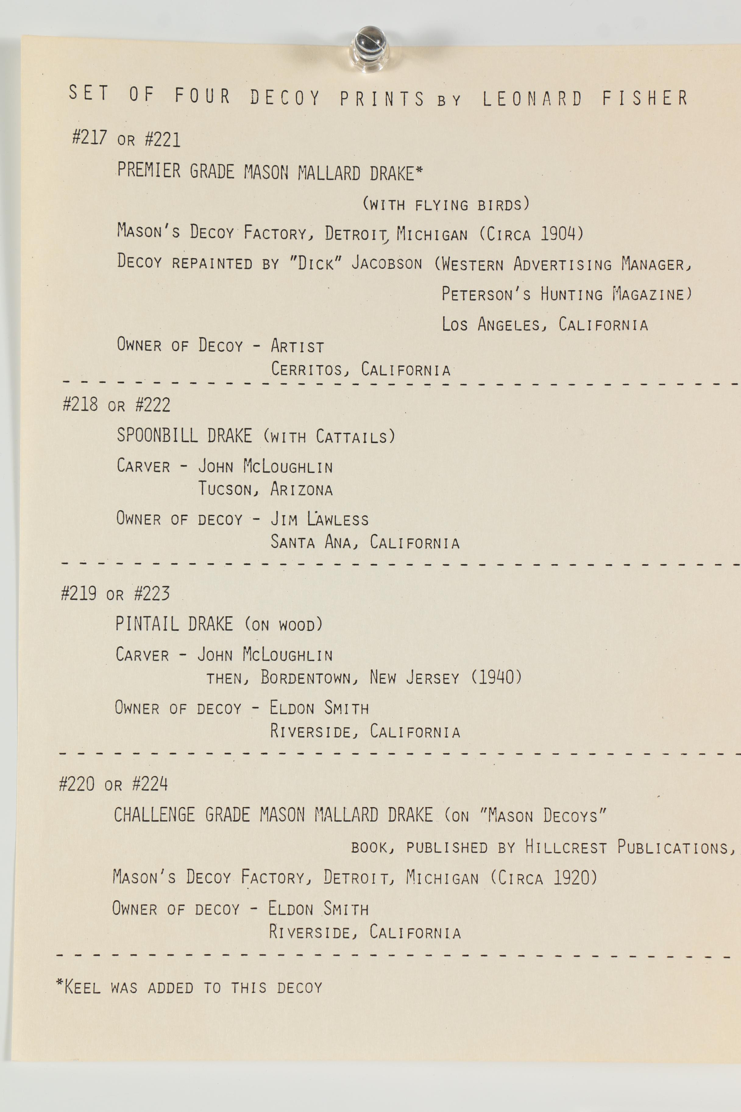 Robert Hilty and Leonard Fisher Offset Lithographs of Duck Decoys | EBTH