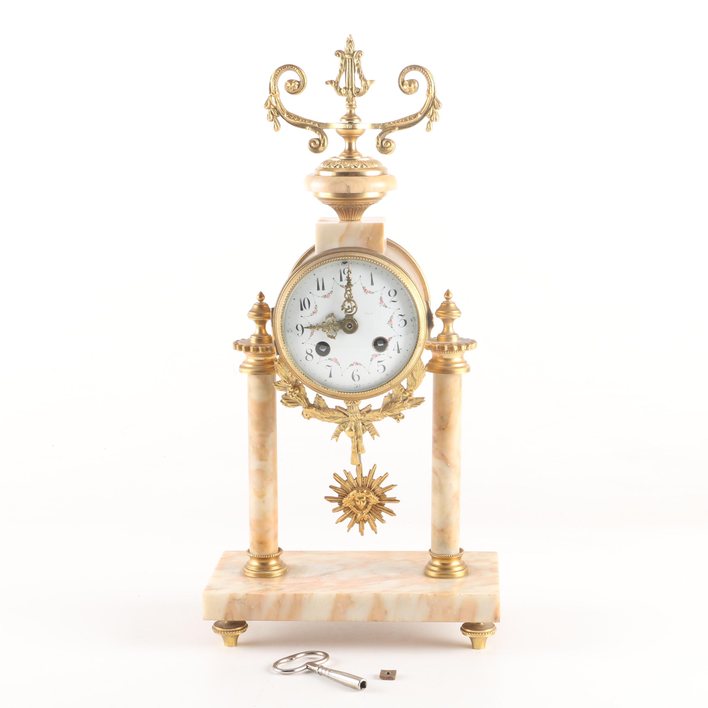 19th Century Charles Hour Louis XVI Style French Alabaster Mantle Clock ...