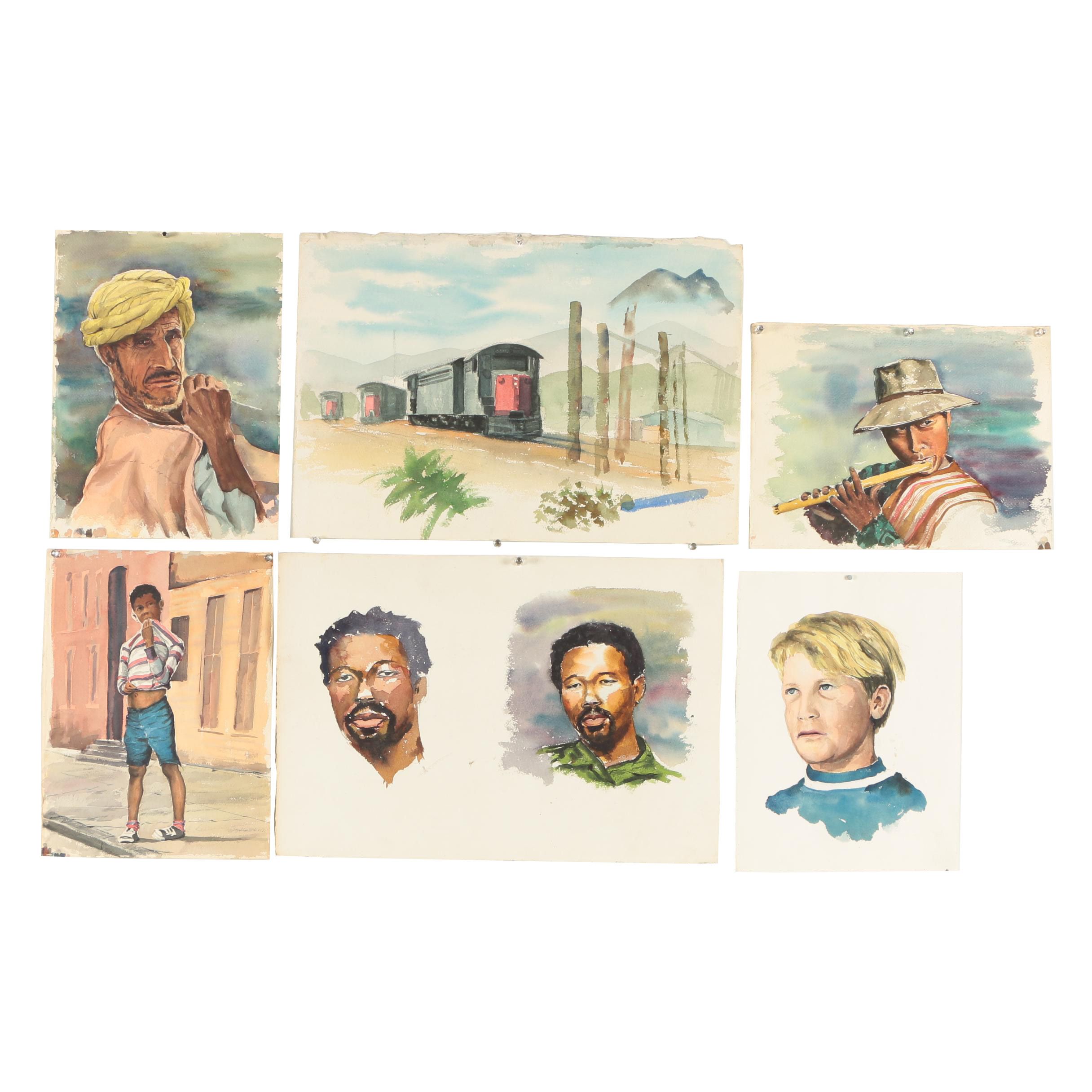 Vintage Watercolor Paintings Attributed to George Williams | EBTH
