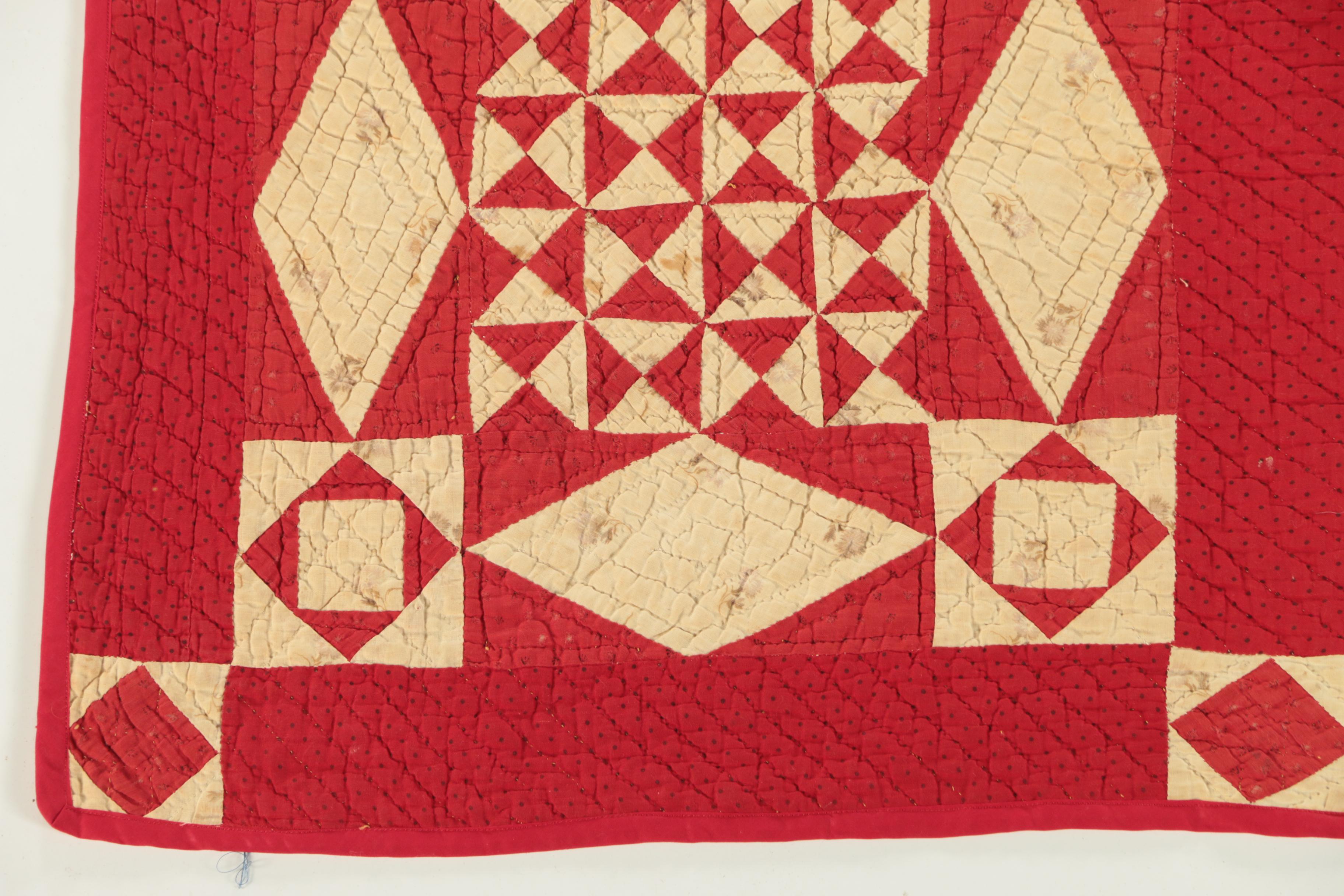 Antique Handmade Red And Cream Quilt | EBTH