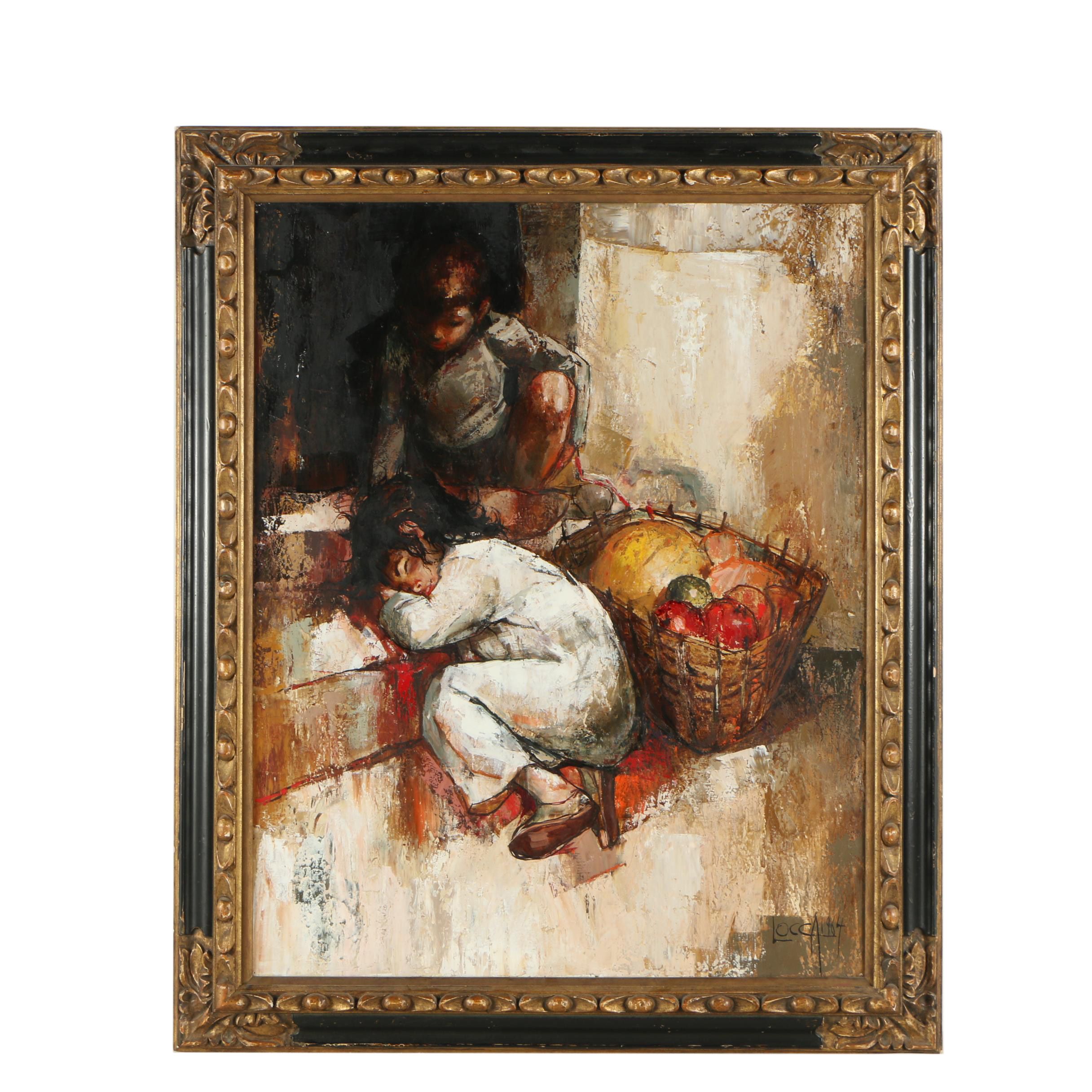 Bernard Locca 1964 Oil Painting of Children Resting on Steps | EBTH