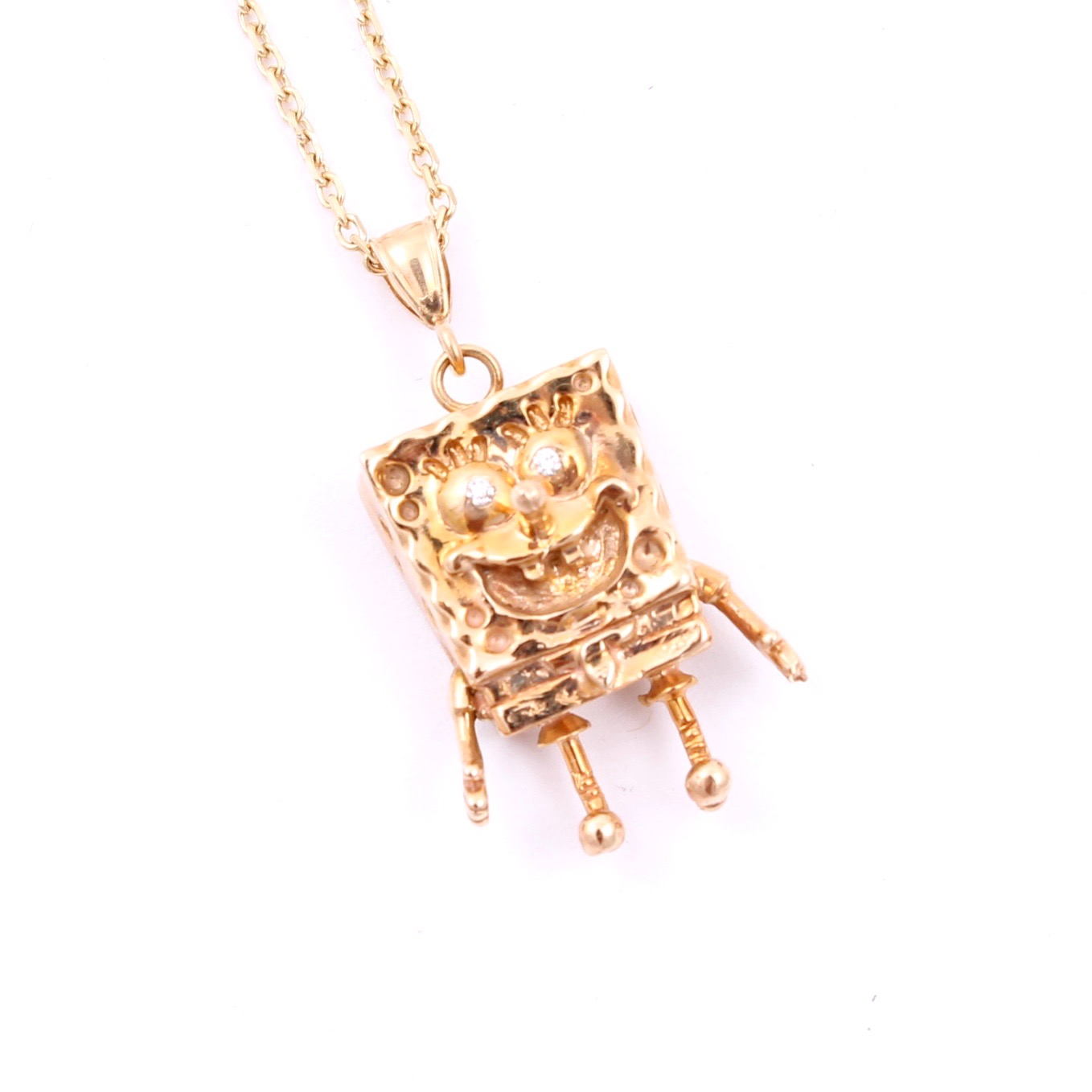 14K Yellow Gold Diamond Spongebob Pendant Necklace | EBTH