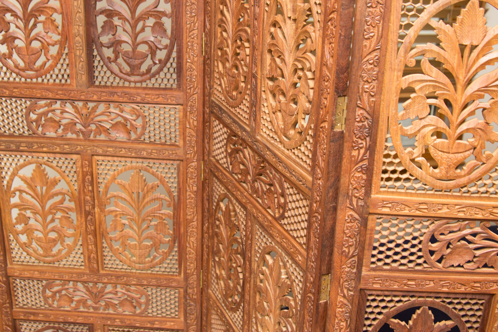Indian Hand-Carved Wood Screen Room Divider | EBTH