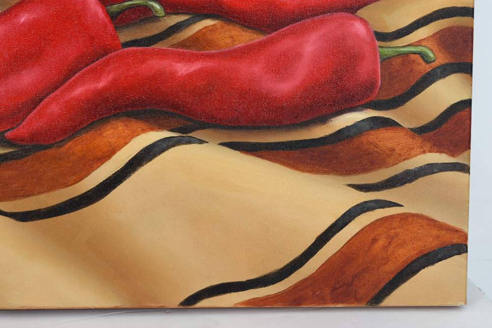 Kay Henderson Oil Painting on Canvas "Red Flowers and Basket ...