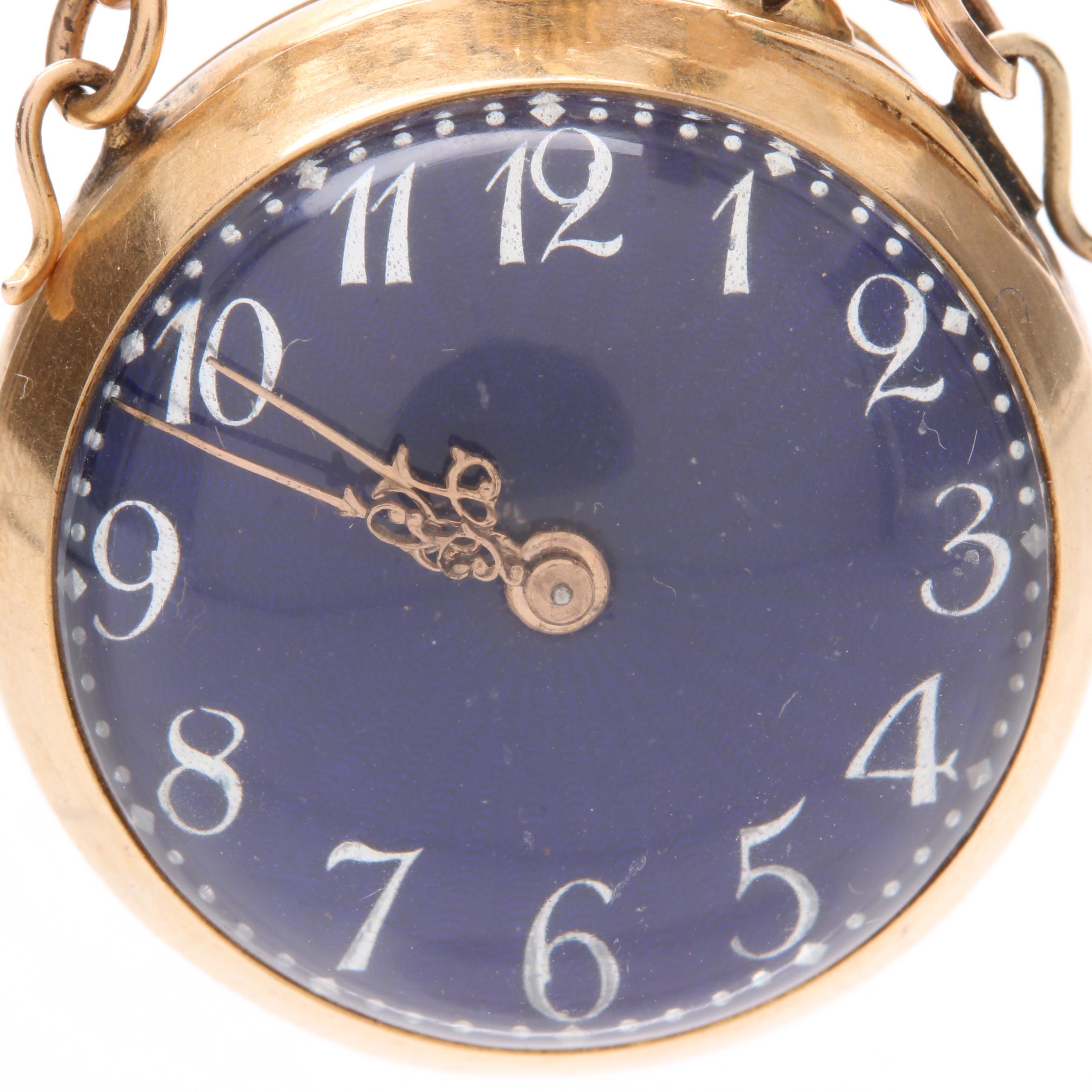 18K Yellow Gold Enameled Bow Pin Watch | EBTH