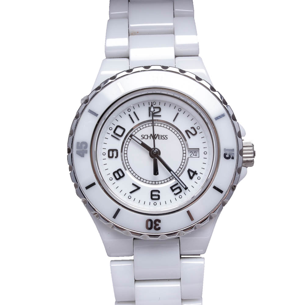 Schweiss Swiss Stainless Steel and White Ceramic Wristwatch | EBTH