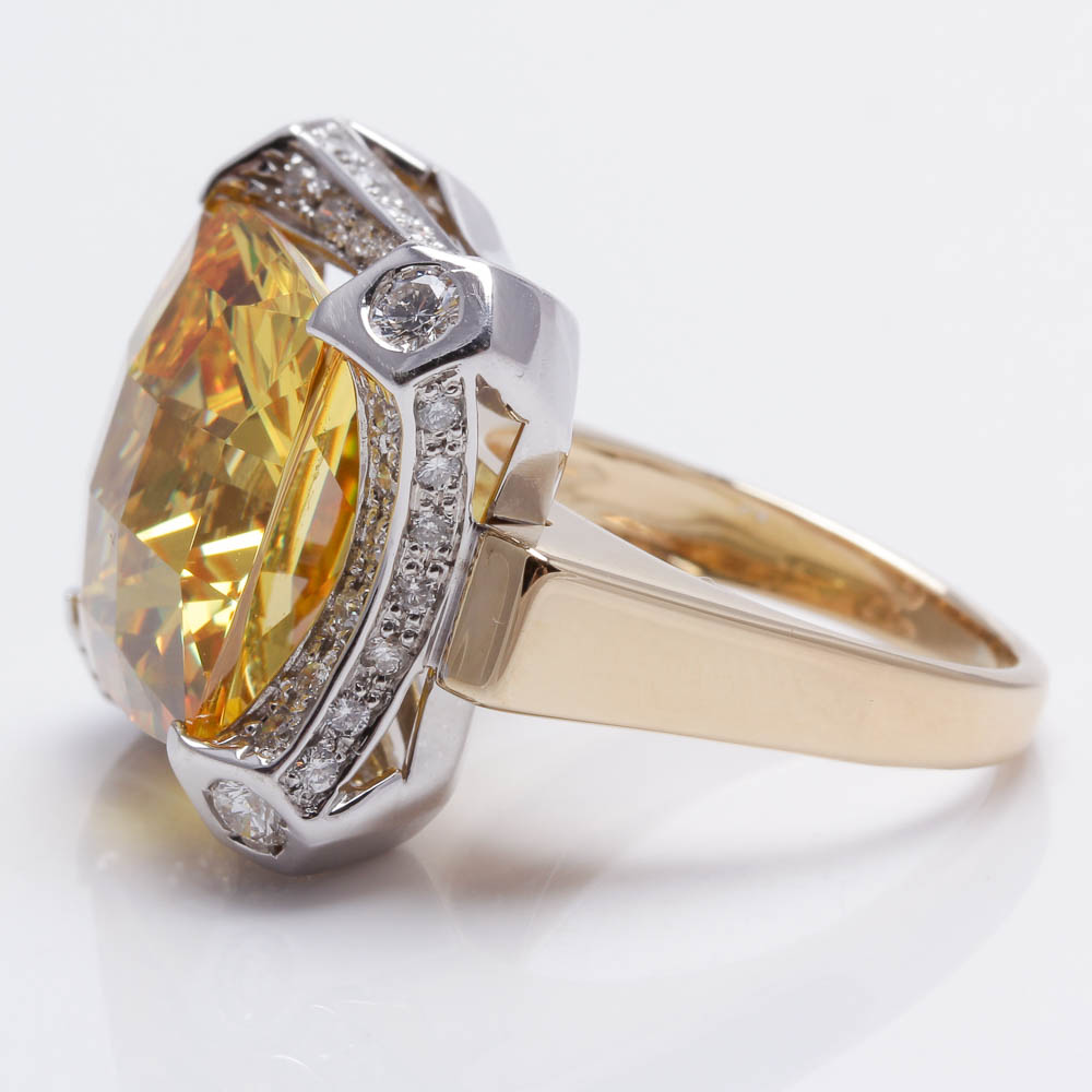18K Two-Tone Gold Yellow Cubic Zirconia and Diamond Ring | EBTH