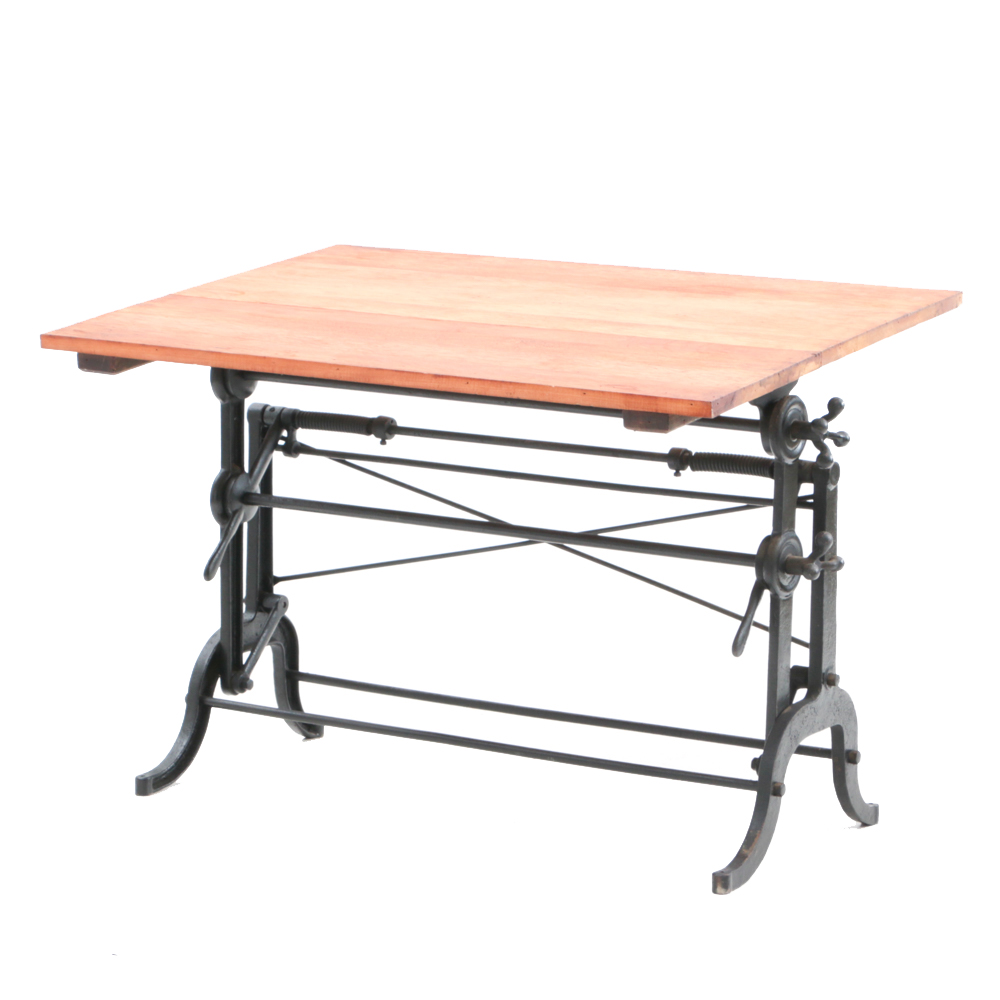Antique Wrought Iron and Maple Drafting Table | Everything But The House