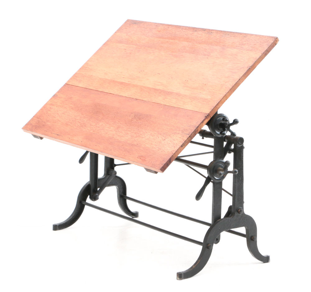 Antique Wrought Iron and Maple Drafting Table | Everything But The House
