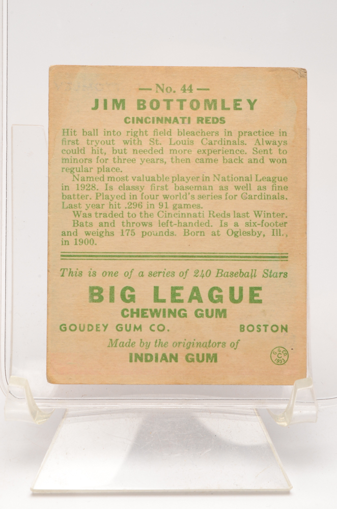 1933 Jim Bottomley Reds Goudey Gum Baseball Card | EBTH