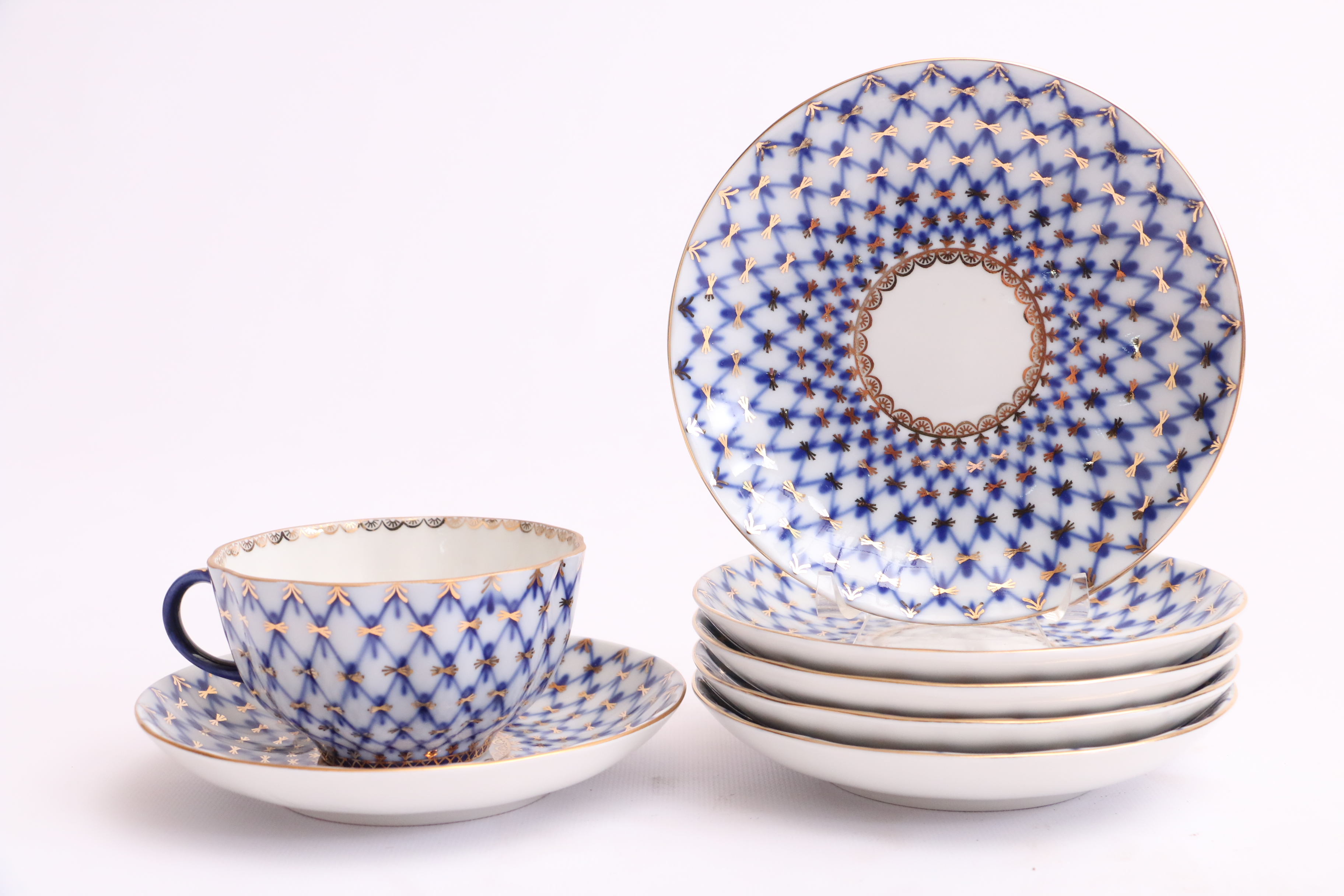 Vintage Lomonosov "Cobalt Net" Porcelain Russian Tea Set | EBTH