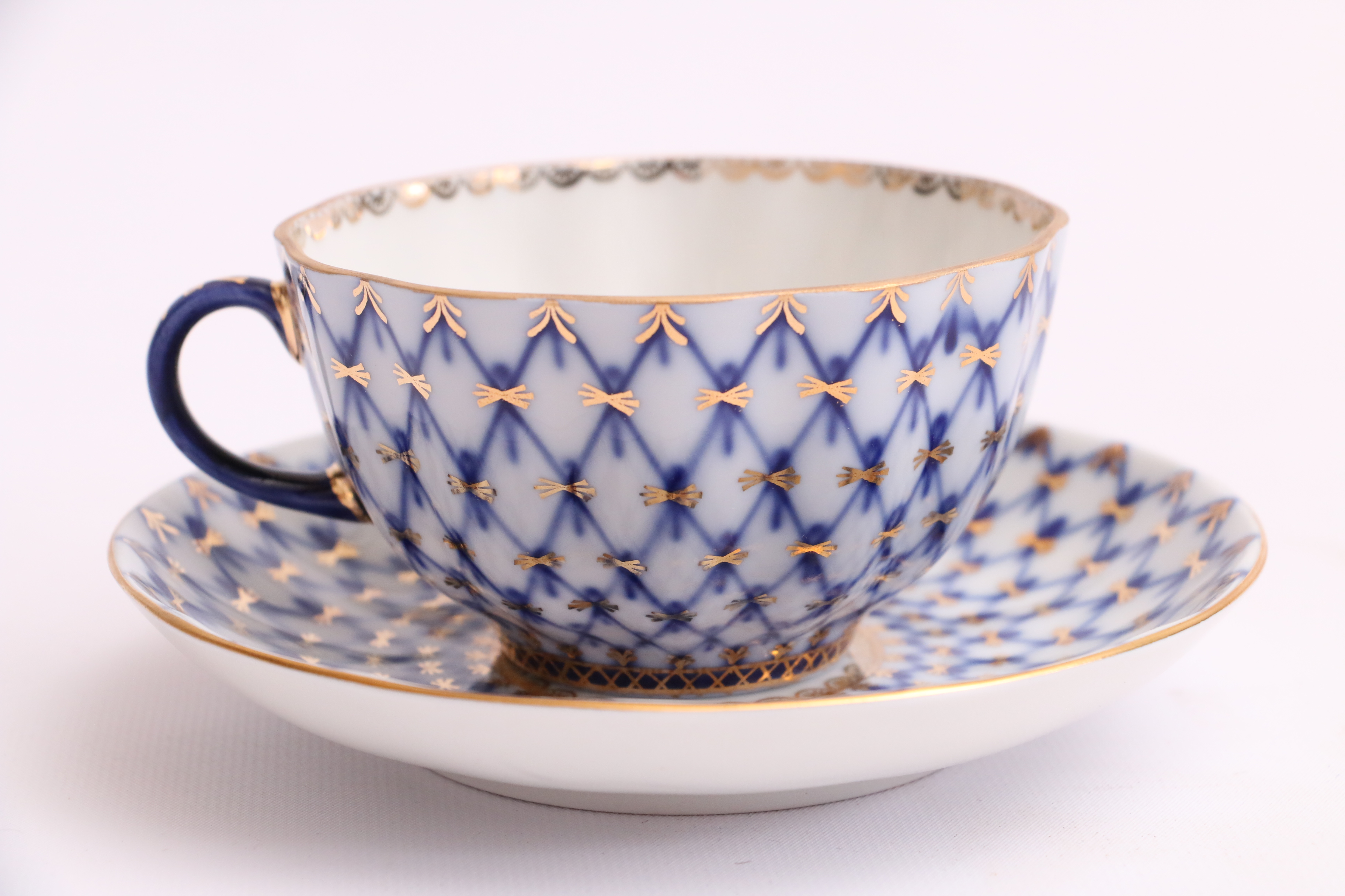 Vintage Lomonosov "Cobalt Net" Porcelain Russian Tea Set | EBTH