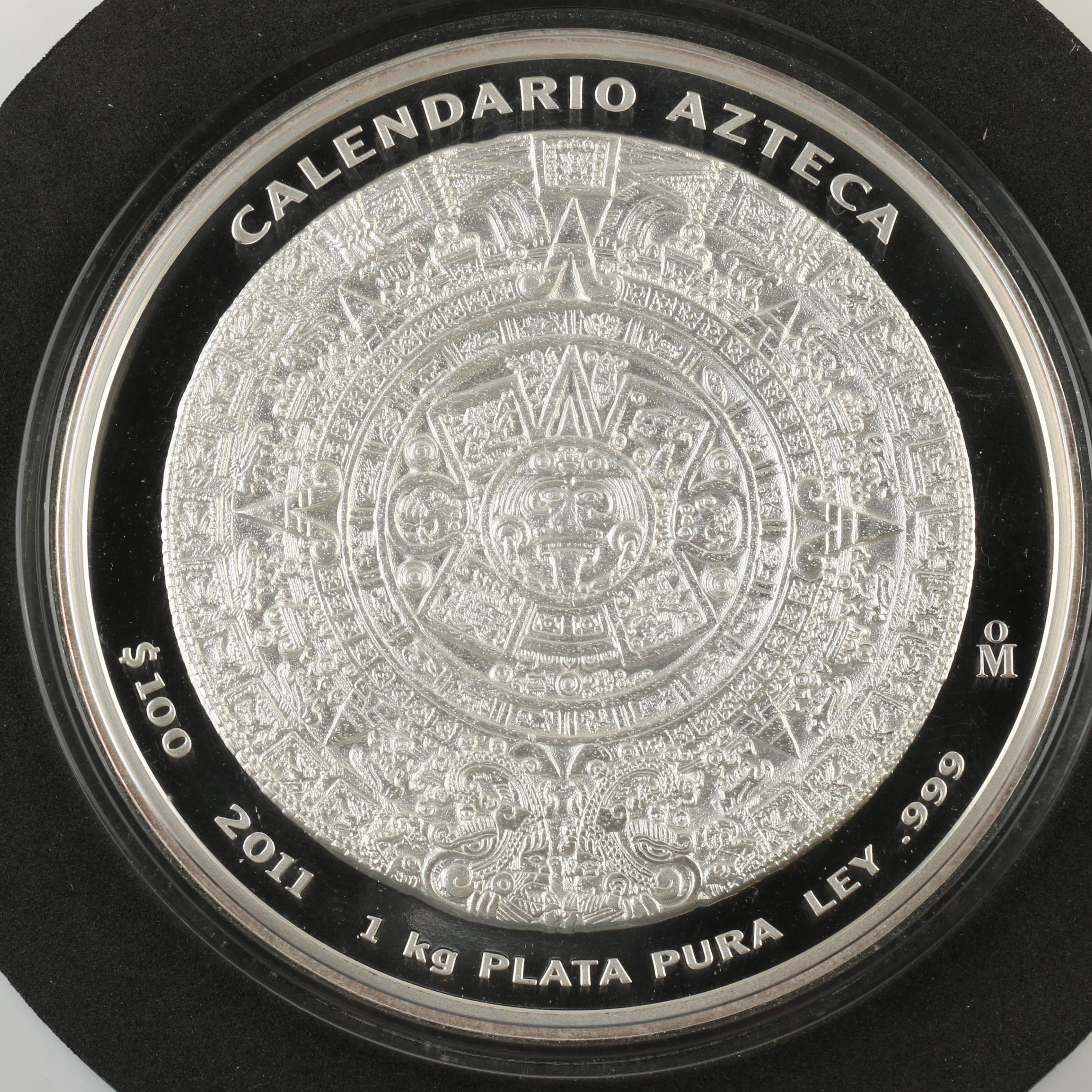 2011 Mexico 100 Pesos Aztec Calendar 1kg .999 Silver Coin | EBTH