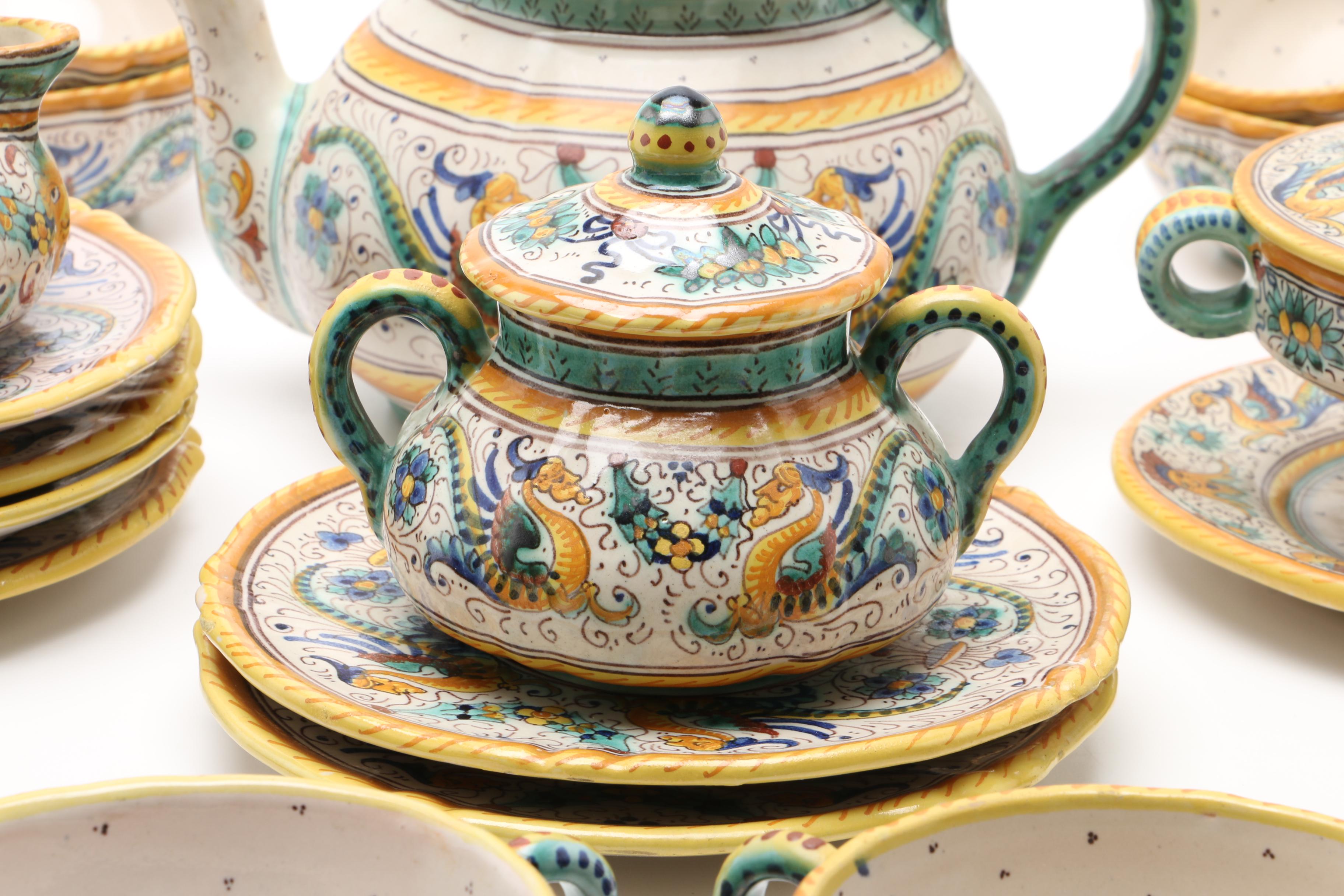 Vintage Italian Deruta Pottery Tea Set in the "Raffaellesco" Pattern | EBTH
