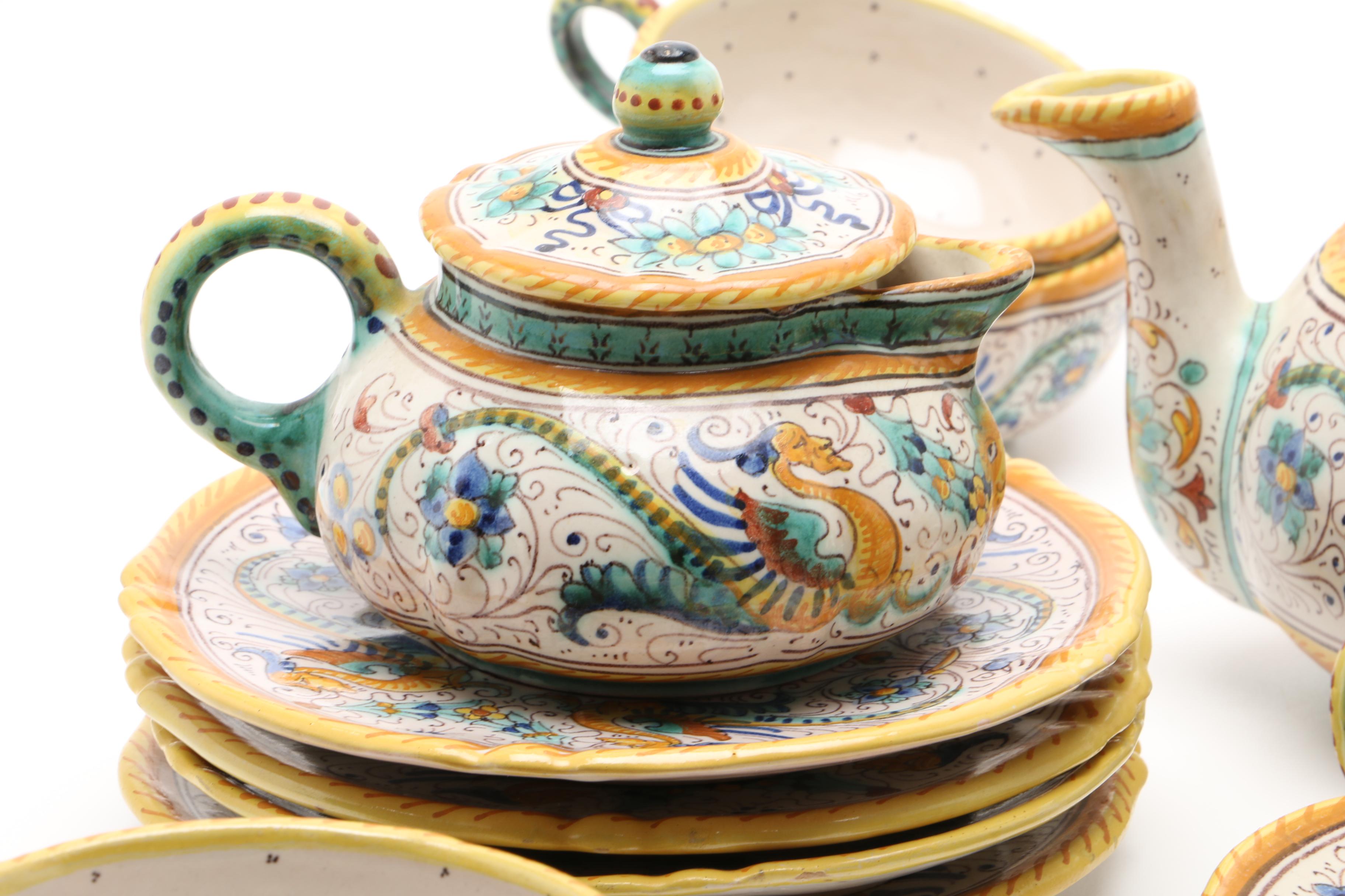 Vintage Italian Deruta Pottery Tea Set in the "Raffaellesco" Pattern | EBTH