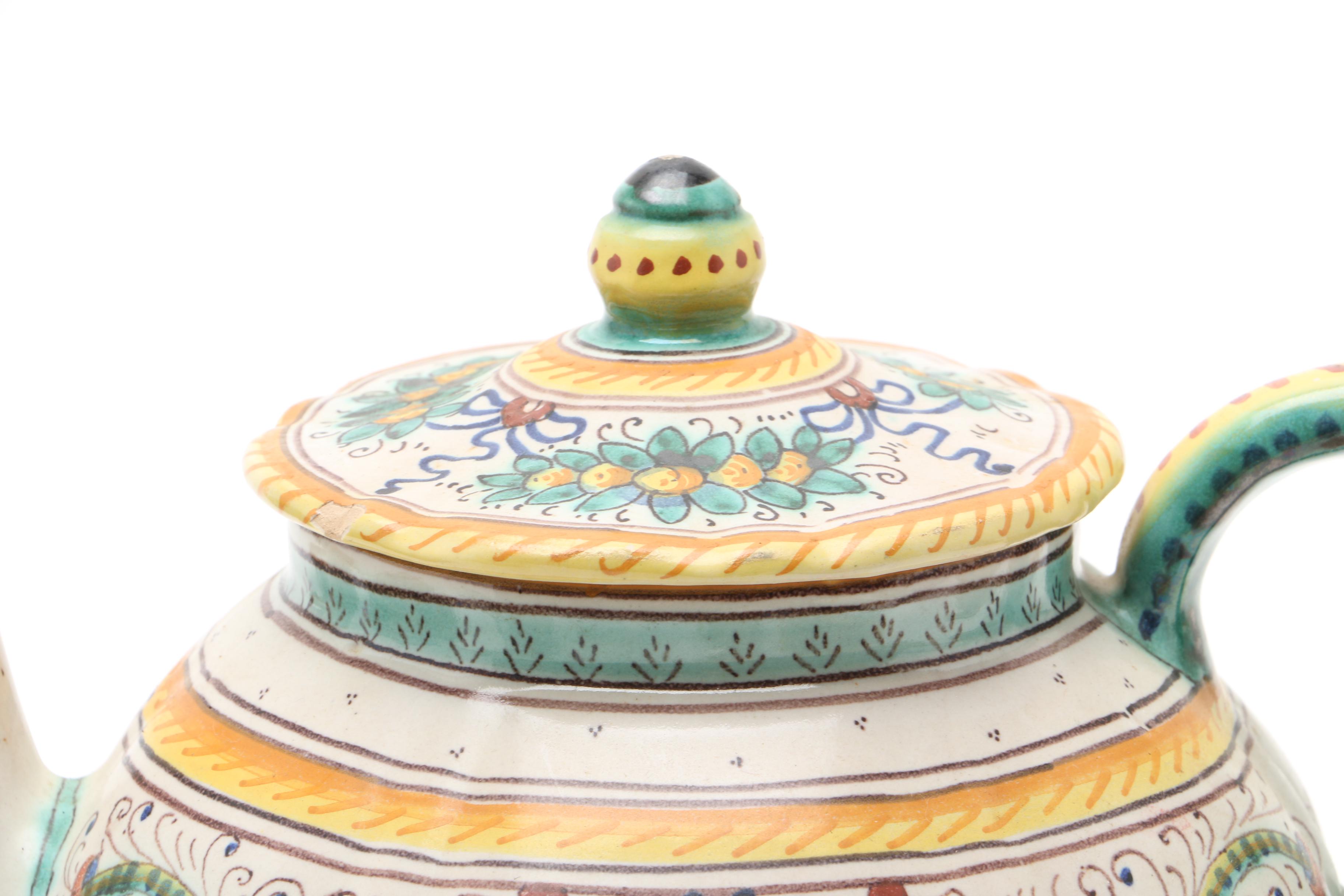 Vintage Italian Deruta Pottery Tea Set in the "Raffaellesco" Pattern | EBTH