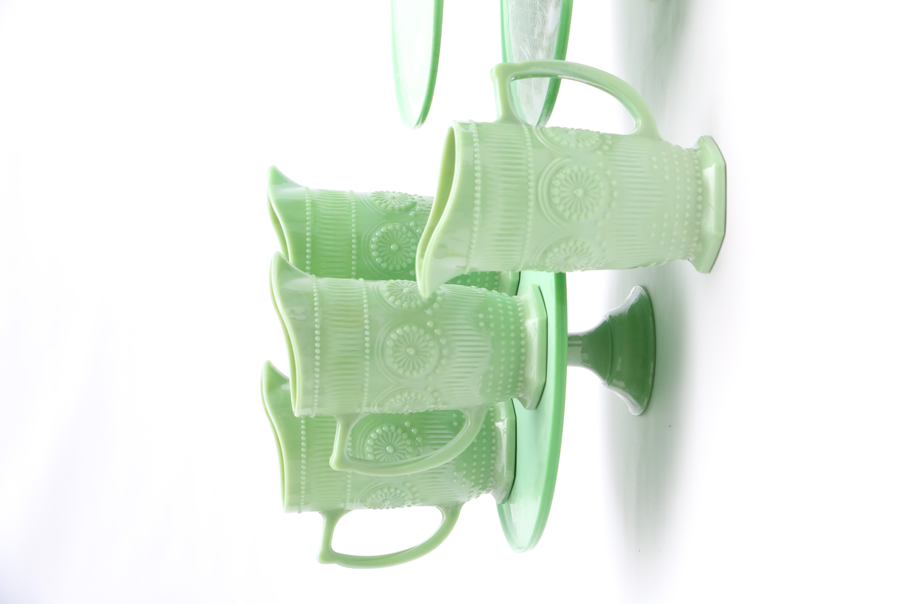 Assorted Set of Jadeite Depression Style Glassware | EBTH