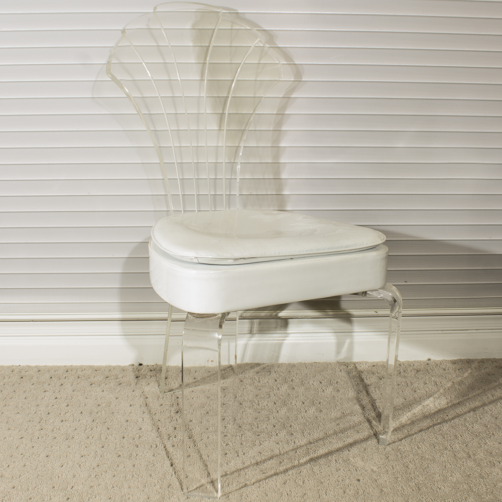 Vintage Lucite Shell-Form Back Vinyl Upholstered Side Chair | EBTH
