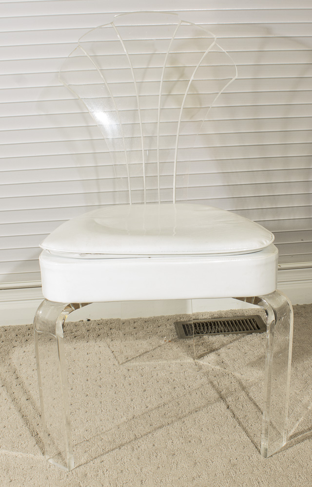 Vintage Lucite Shell-Form Back Vinyl Upholstered Side Chair | EBTH