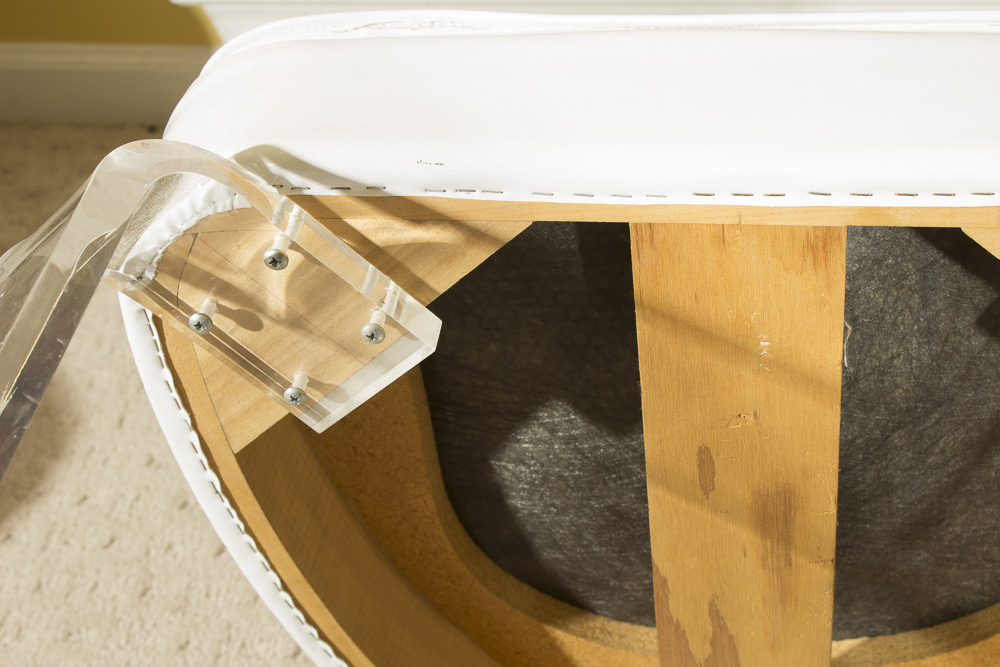 Vintage Lucite Shell-Form Back Vinyl Upholstered Side Chair | EBTH