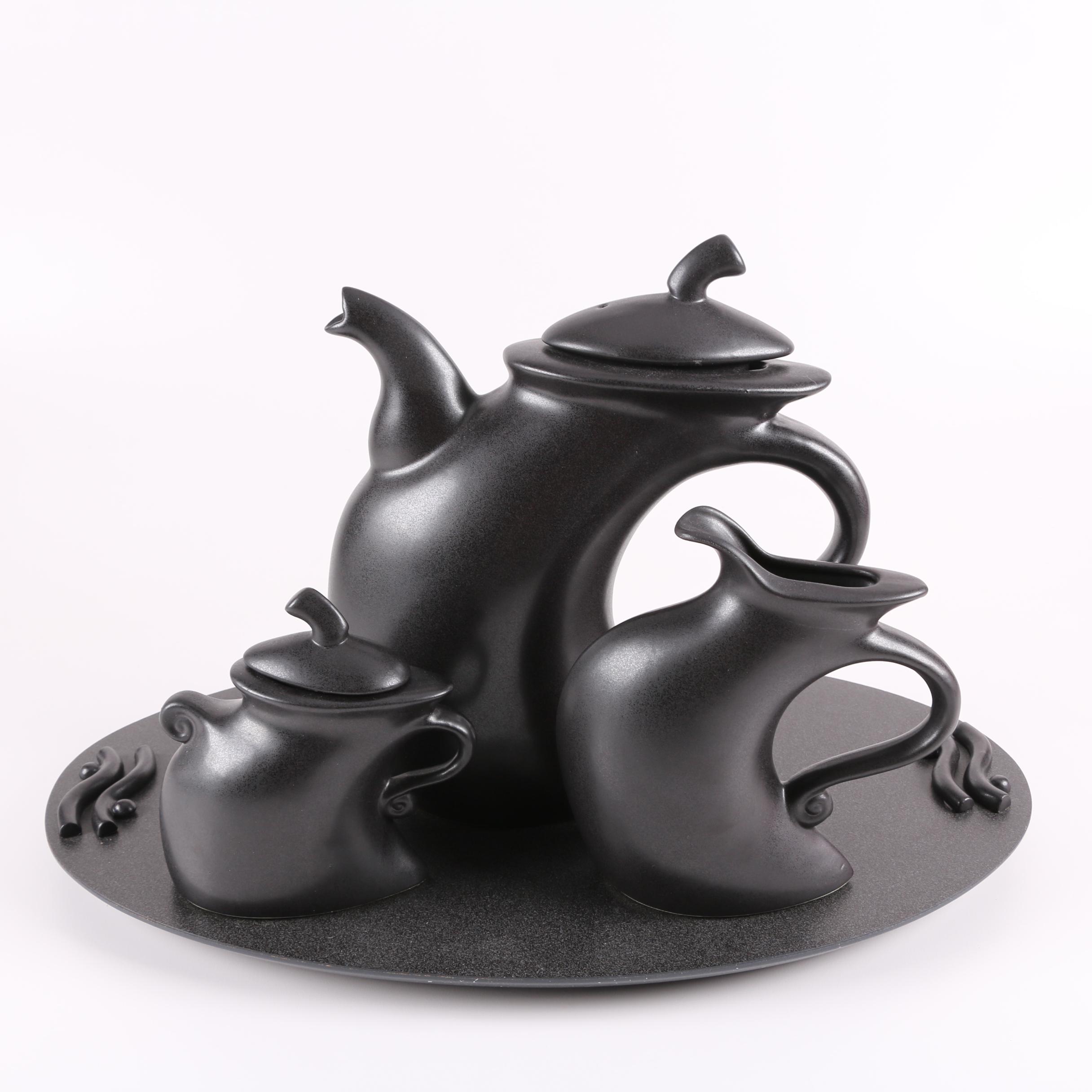 Signed Michael Lambert's "Dancing" Cast Ceramic Teapots with Serving ...