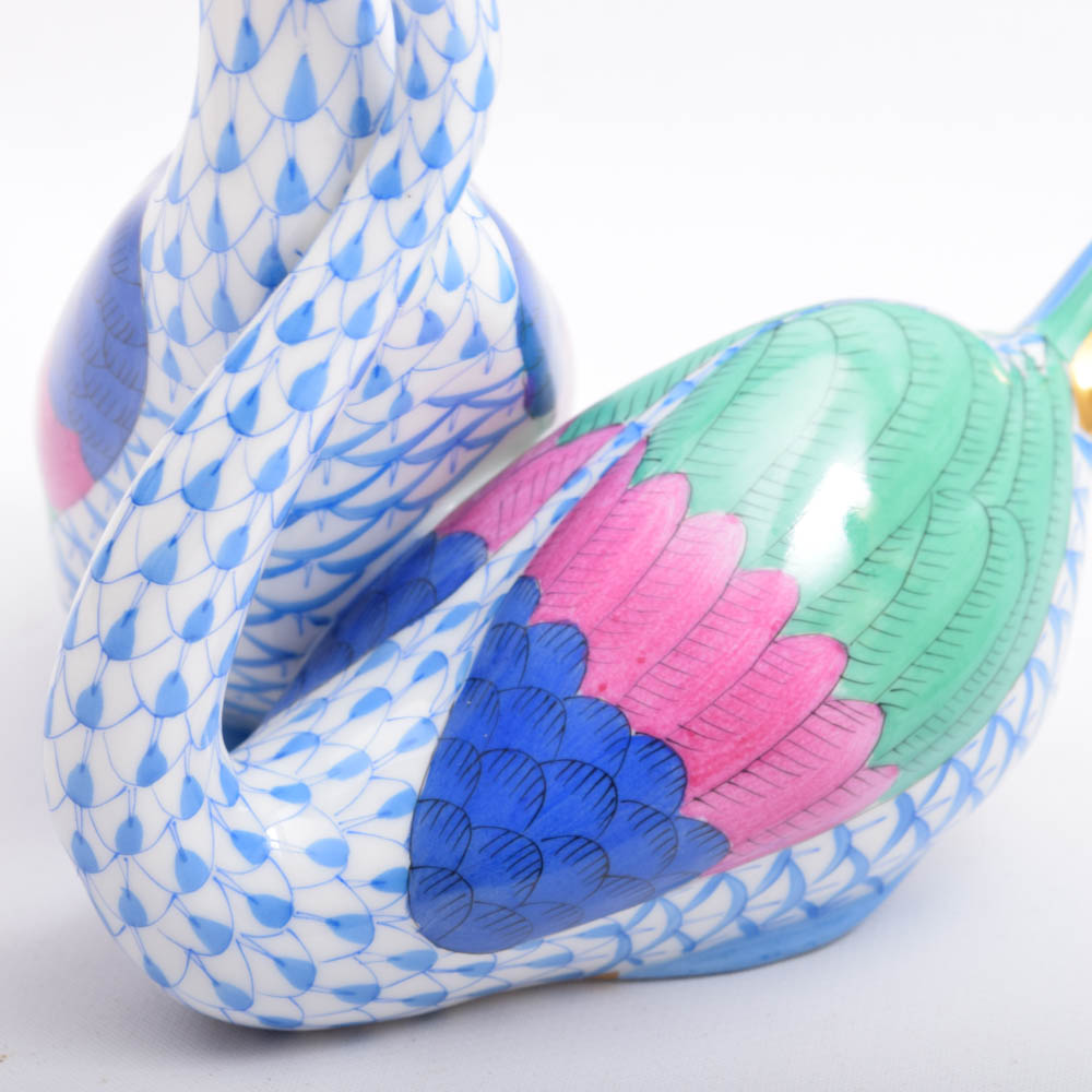 Herend "Pair of Swans" Porcelain Figurine | EBTH