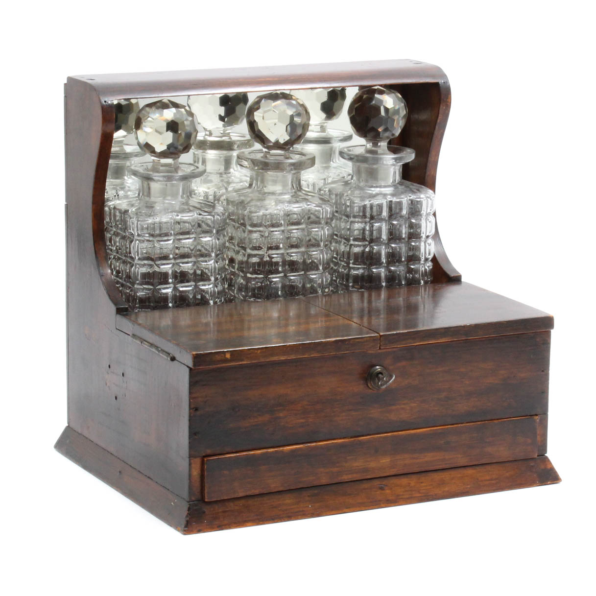 Antique English Oak Tantalus with Crystal Decanters | EBTH