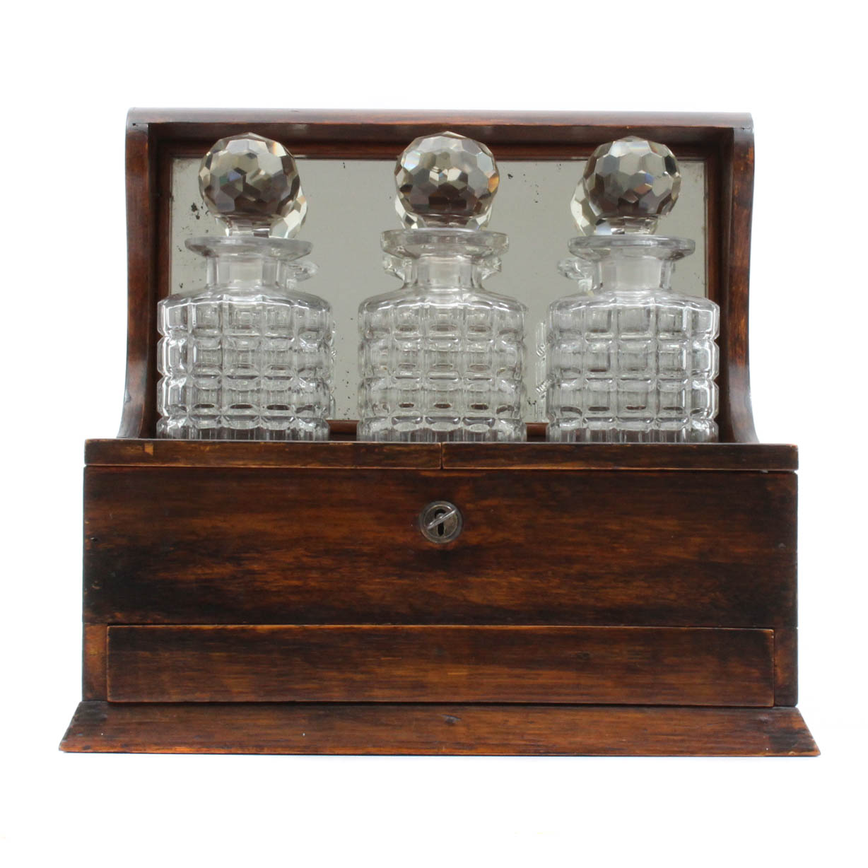 Antique English Oak Tantalus with Crystal Decanters | EBTH