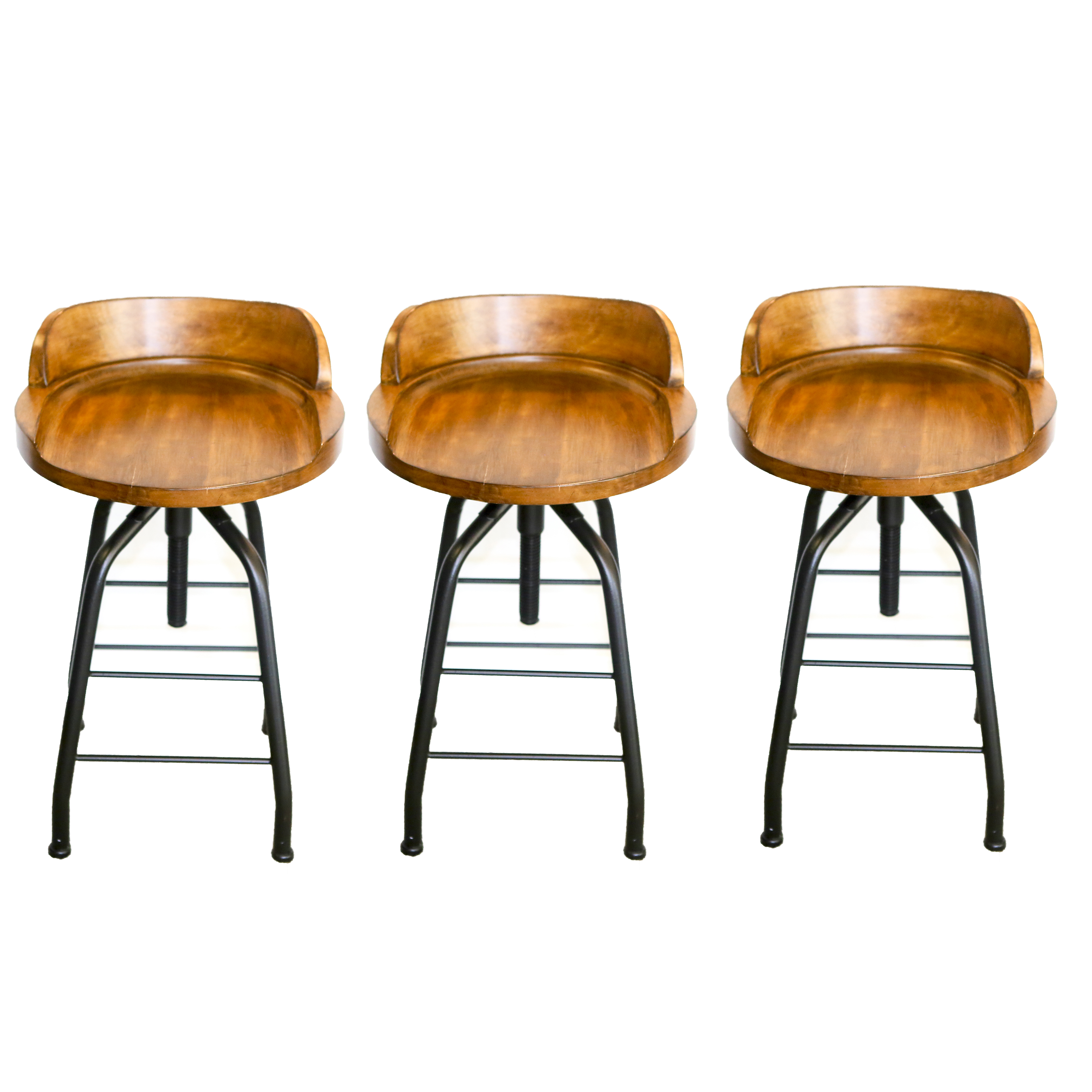 Three Low Back Wooden Swivel Stools | EBTH