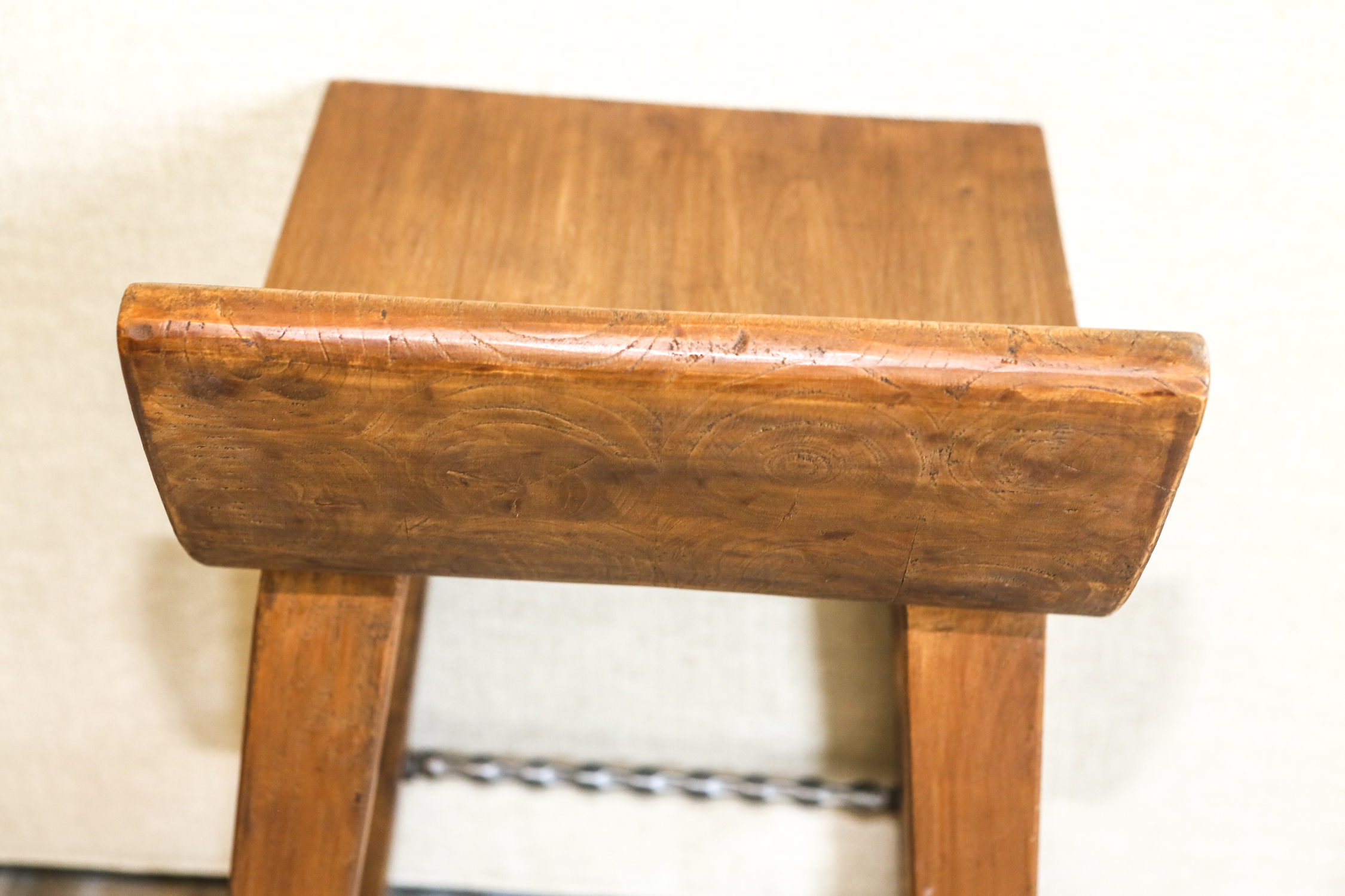 Three Low Sloped Back Wooden Stool | EBTH