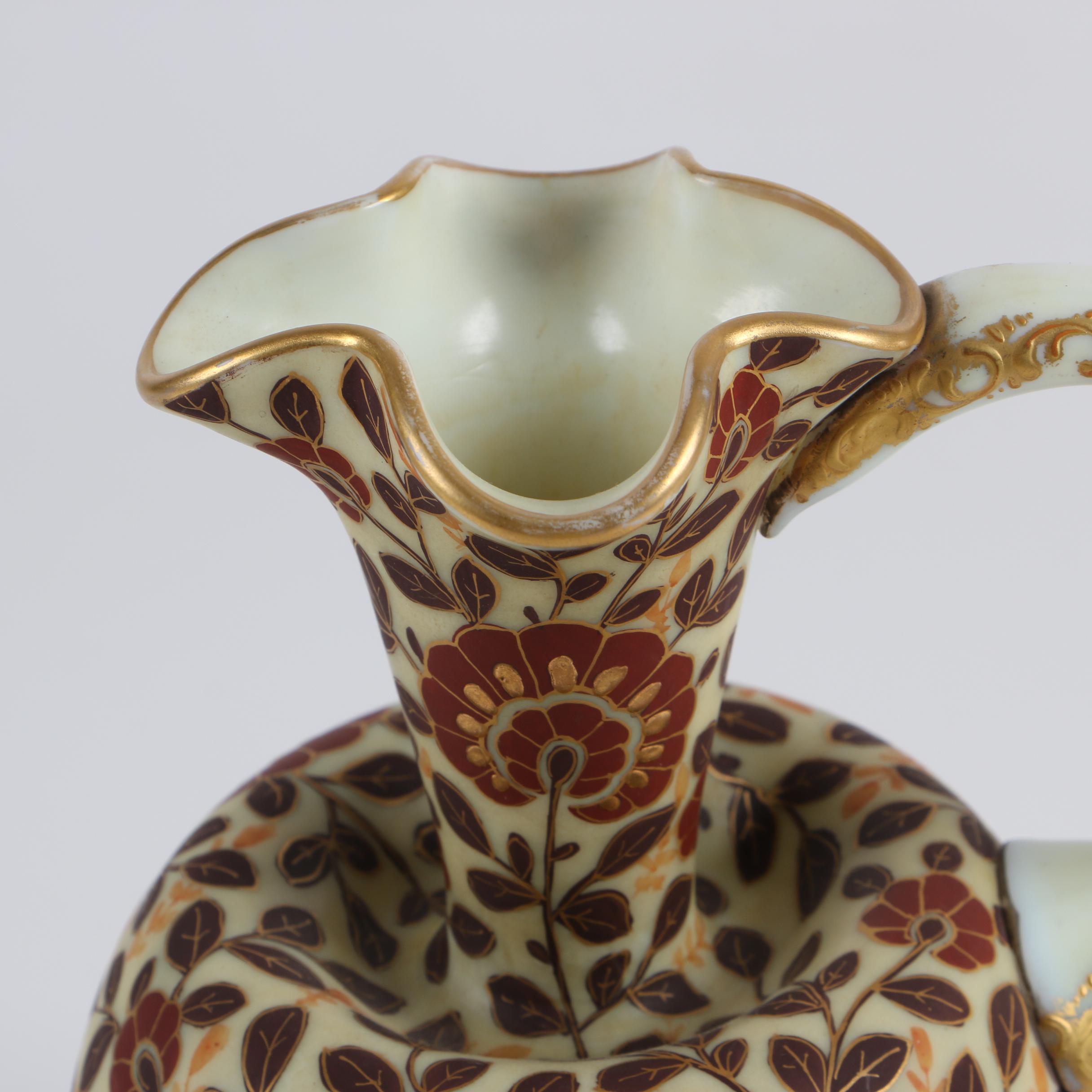 Antique Tischer Karlsbad Enameled Art Glass Opalescent Ewer C. 1890 | EBTH