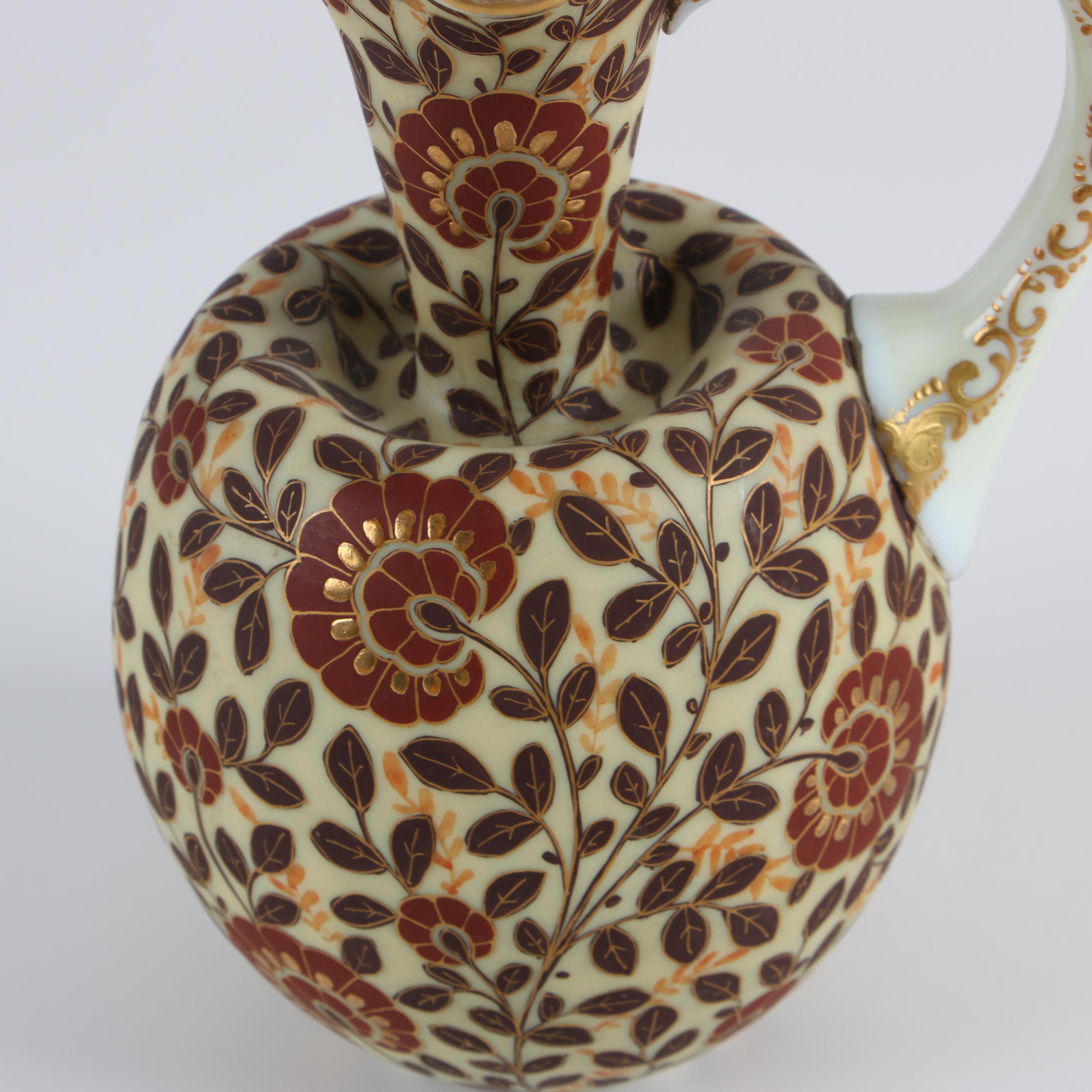 Antique Tischer Karlsbad Enameled Art Glass Opalescent Ewer C. 1890 | EBTH