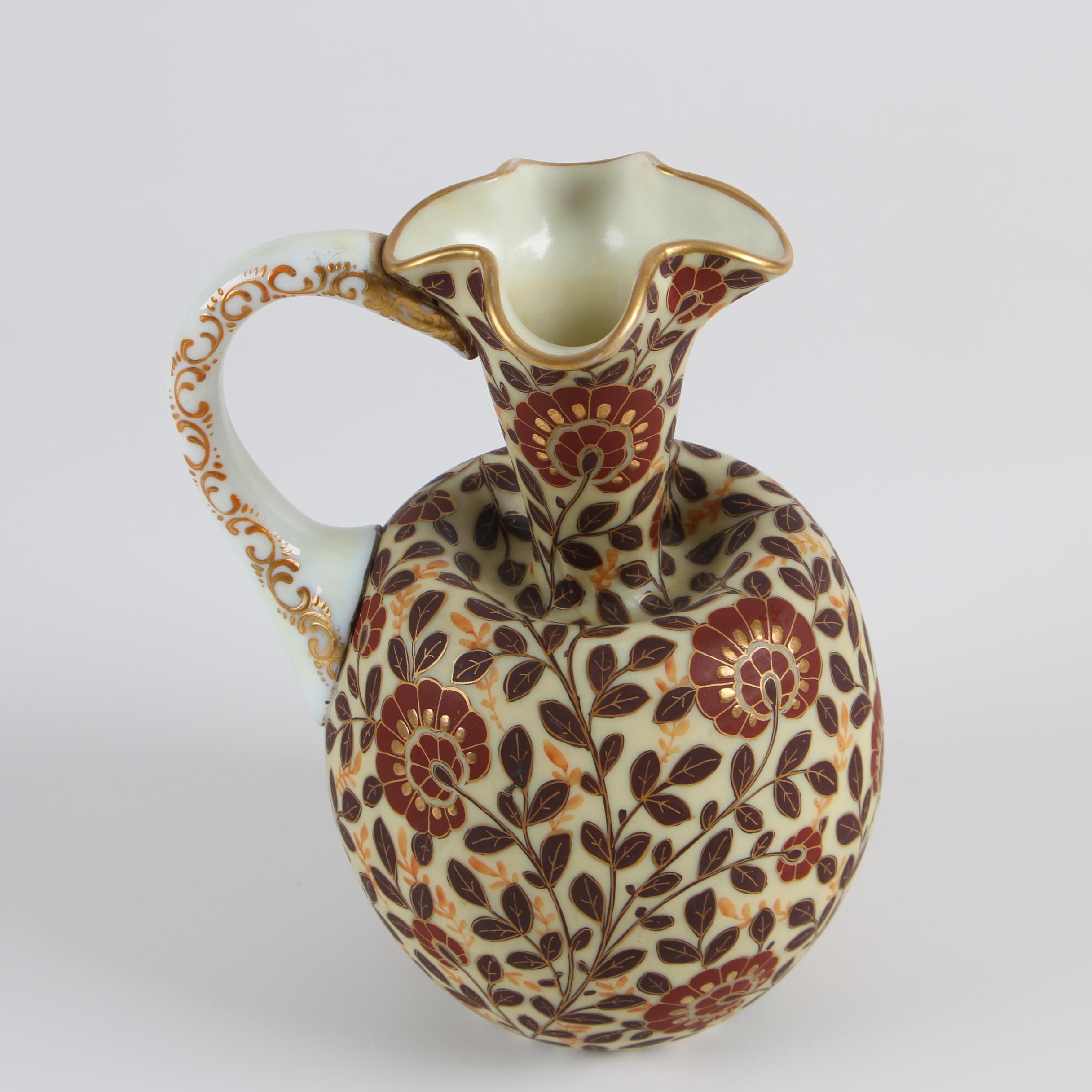 Antique Tischer Karlsbad Enameled Art Glass Opalescent Ewer C. 1890 | EBTH