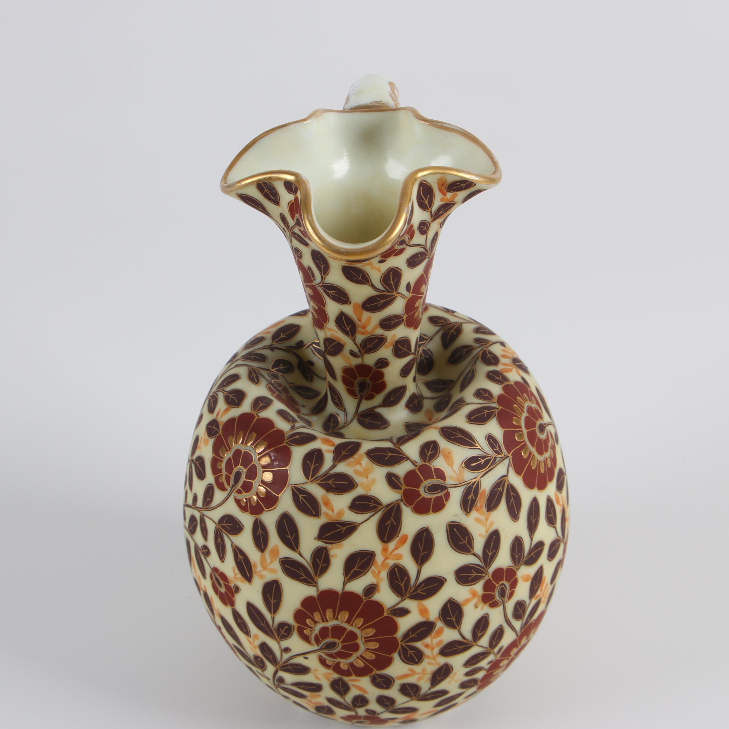 Antique Tischer Karlsbad Enameled Art Glass Opalescent Ewer C. 1890 | EBTH