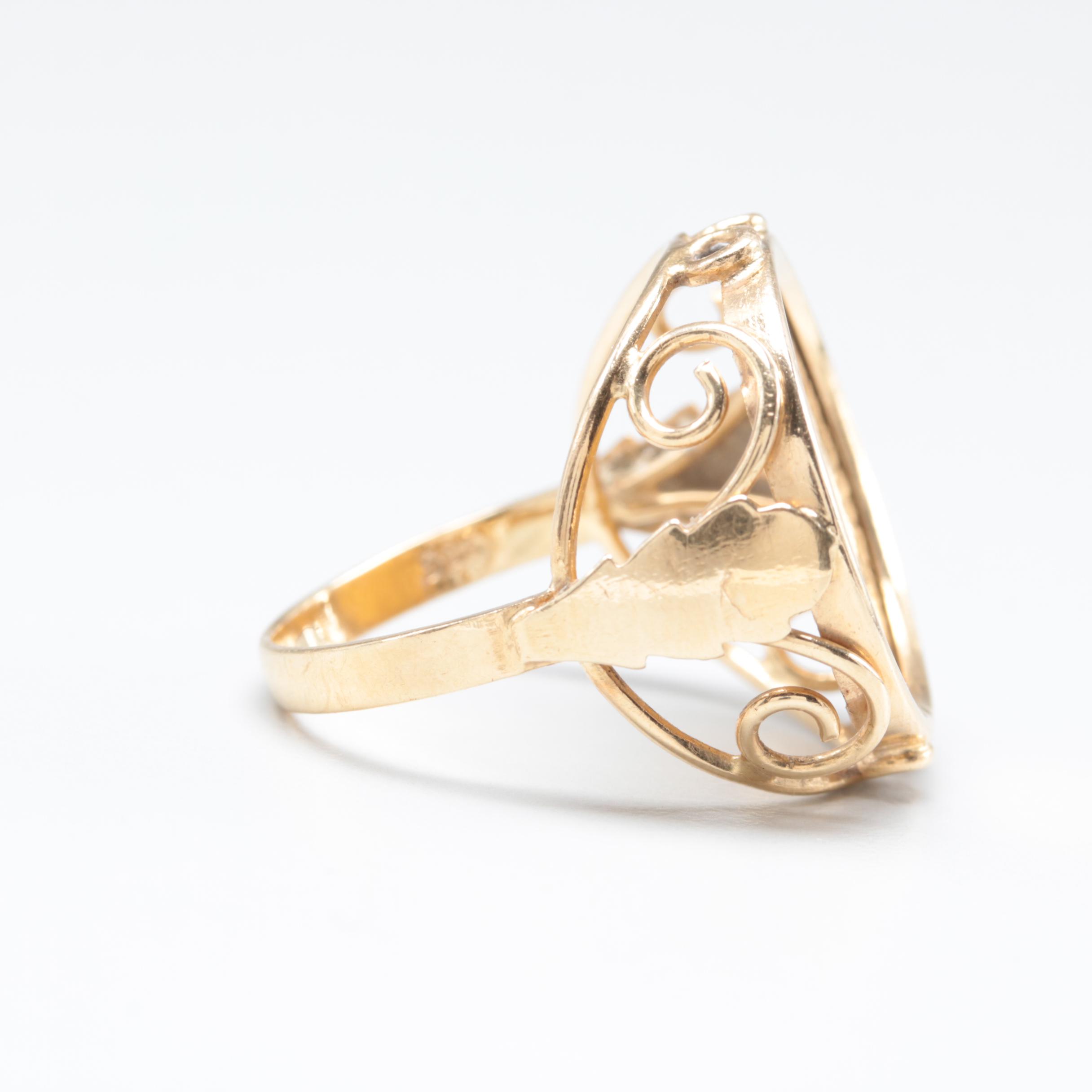 14K Yellow Gold Ring with a 1912 Netherlands Five Gulden 22K Gold Coin ...