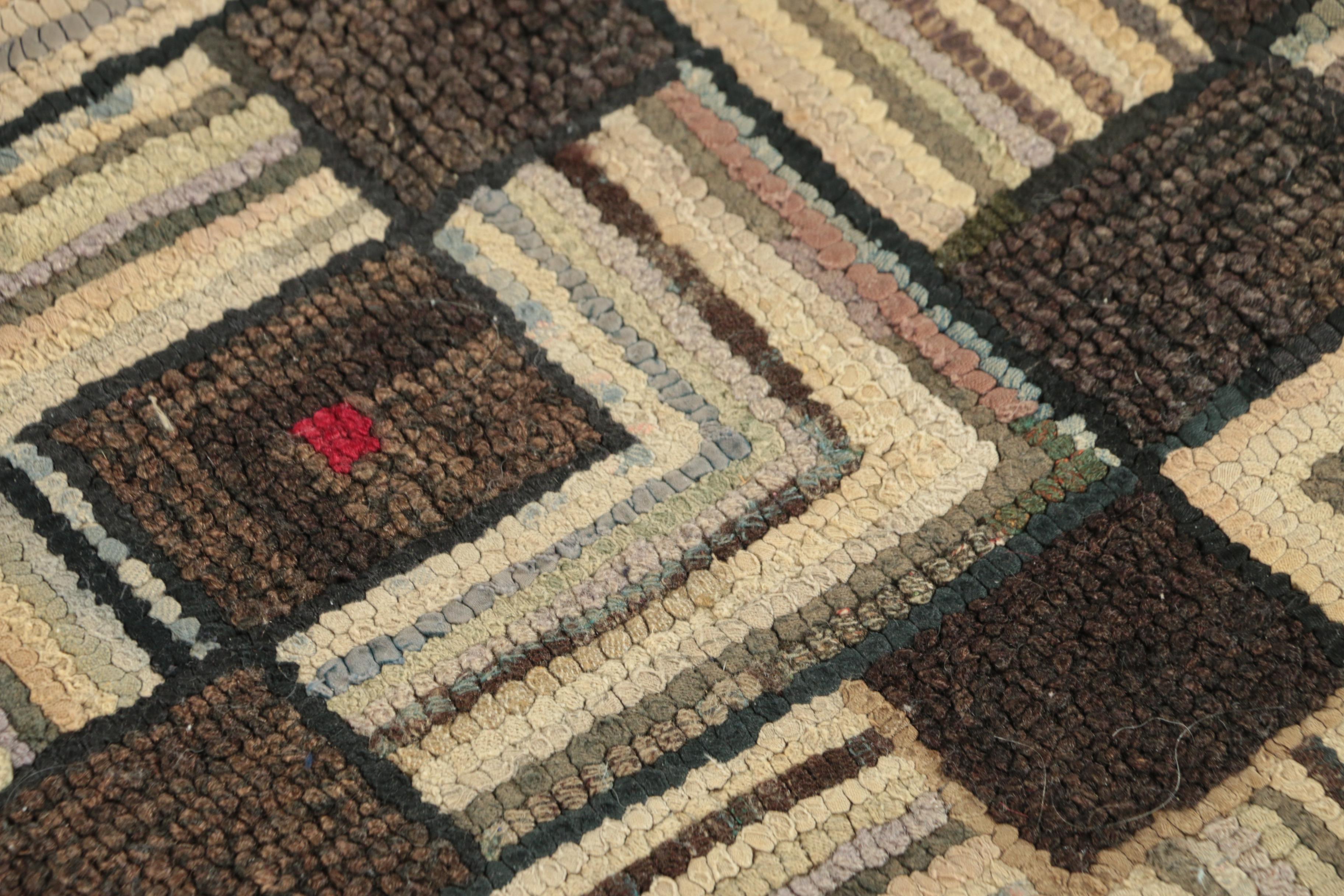Late 19th to Early 20th Century Stepped Square Hooked Geometric Wool ...
