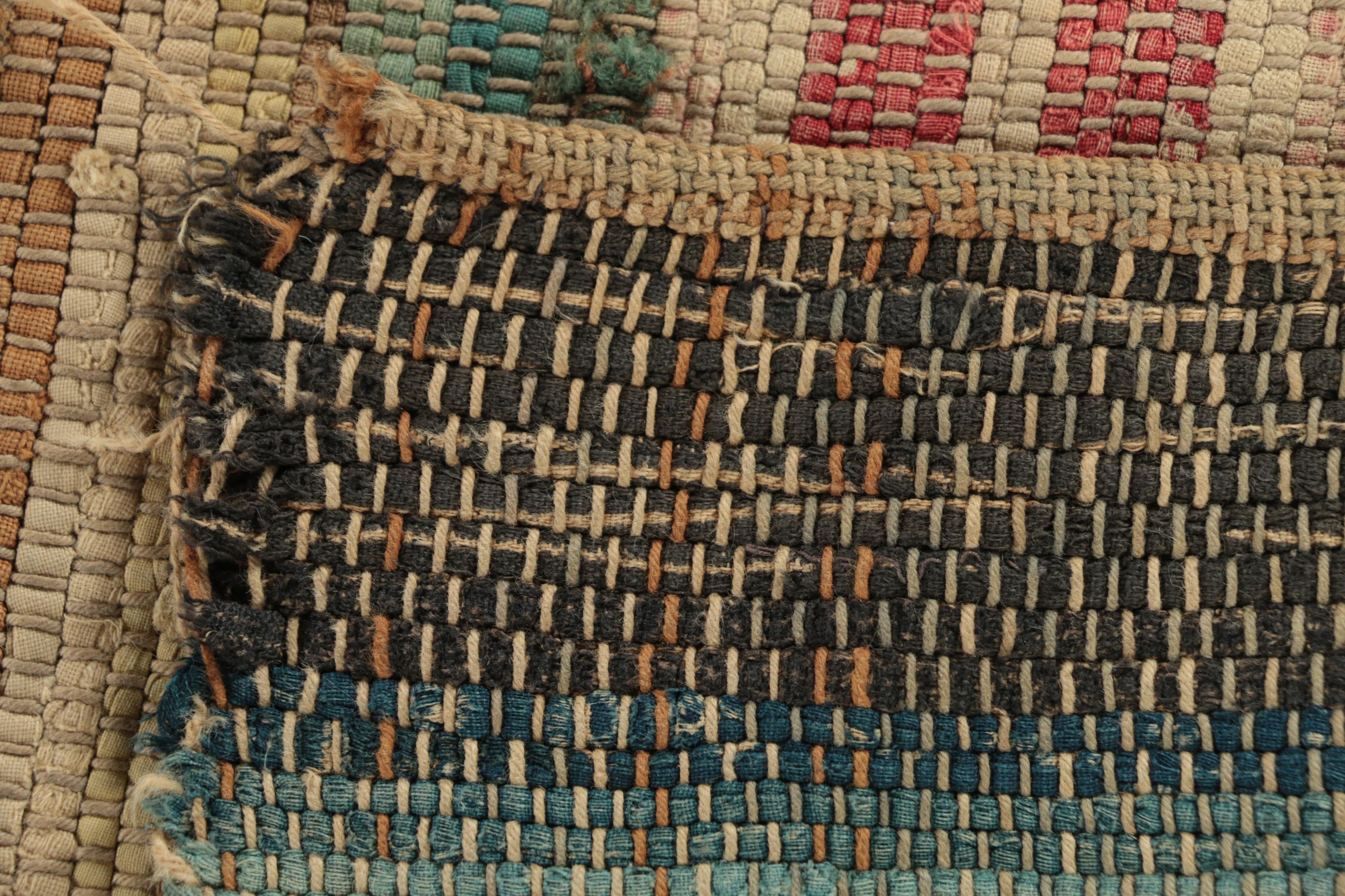 19th Century Handwoven Banded Cotton Area Rug | EBTH