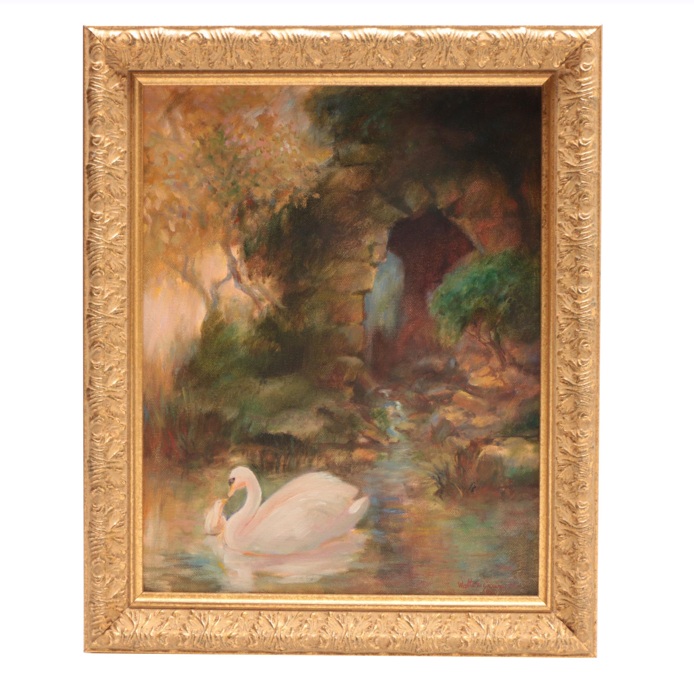 Walter Greer Oil Painting "Swan and Cygnet" | EBTH