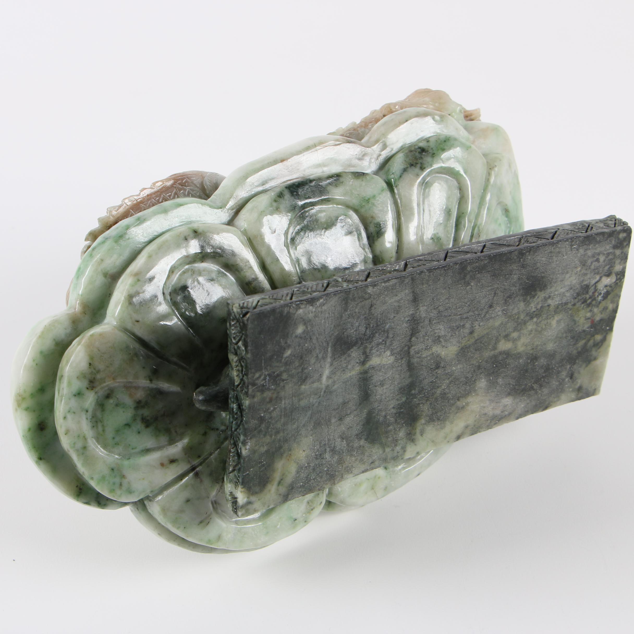 Nephrite Jade Koi Fish Carving with Wooden Stand | EBTH