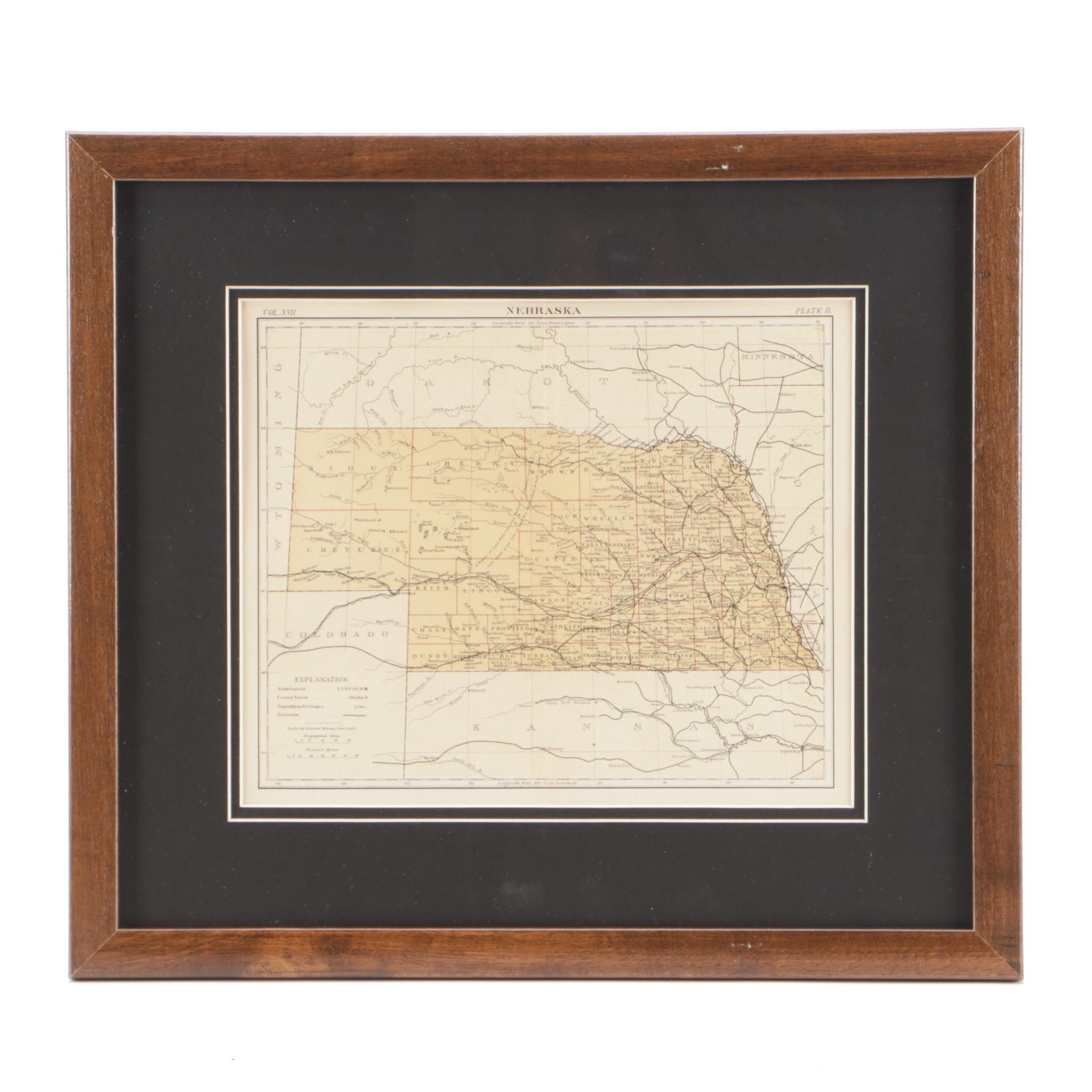 Antique 1890 Map of Nebraska | EBTH