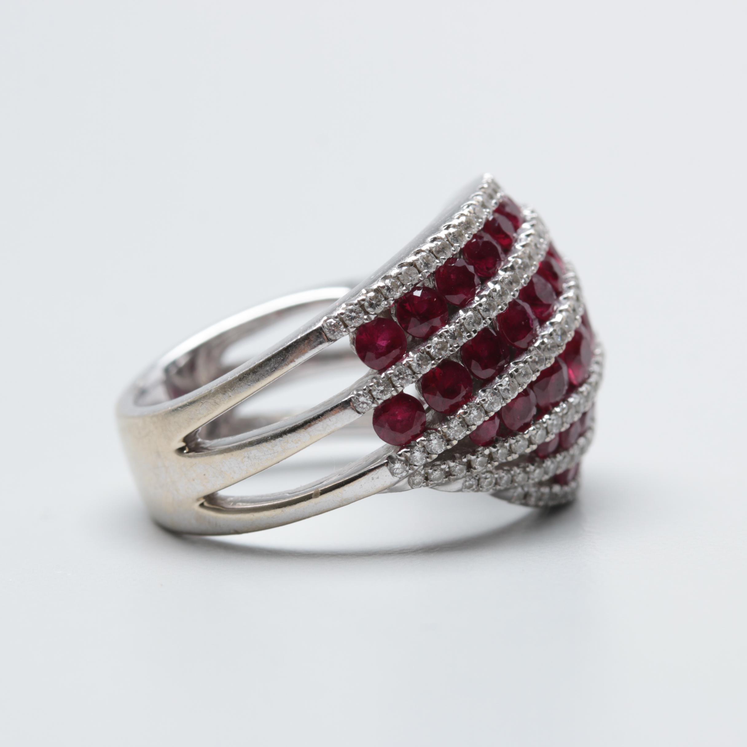 Gregg Ruth 18K White Gold Ruby and Diamond Dome Ring | Everything But ...