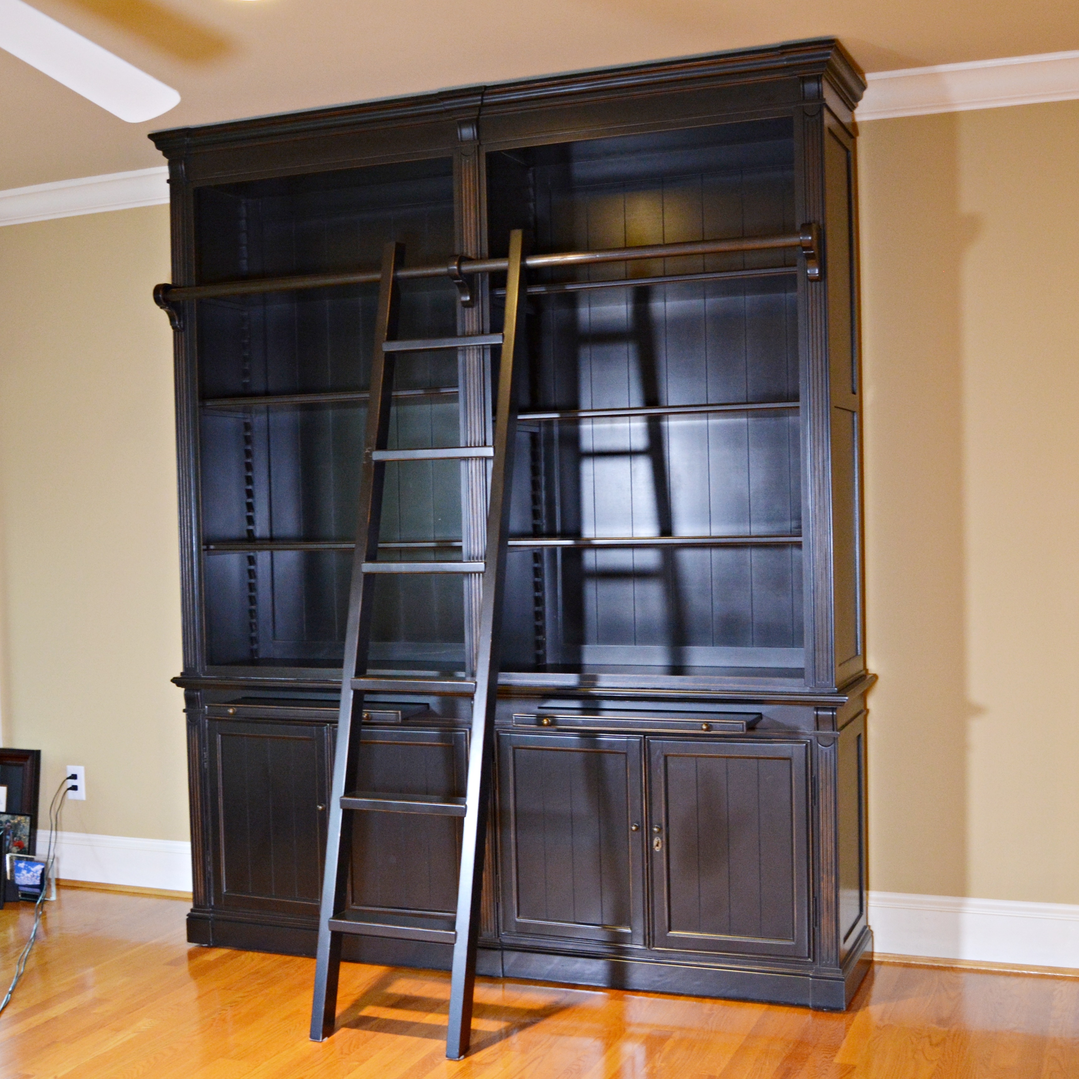 Contemporary Black Double Bookcase with Ladder by London | Everything ...