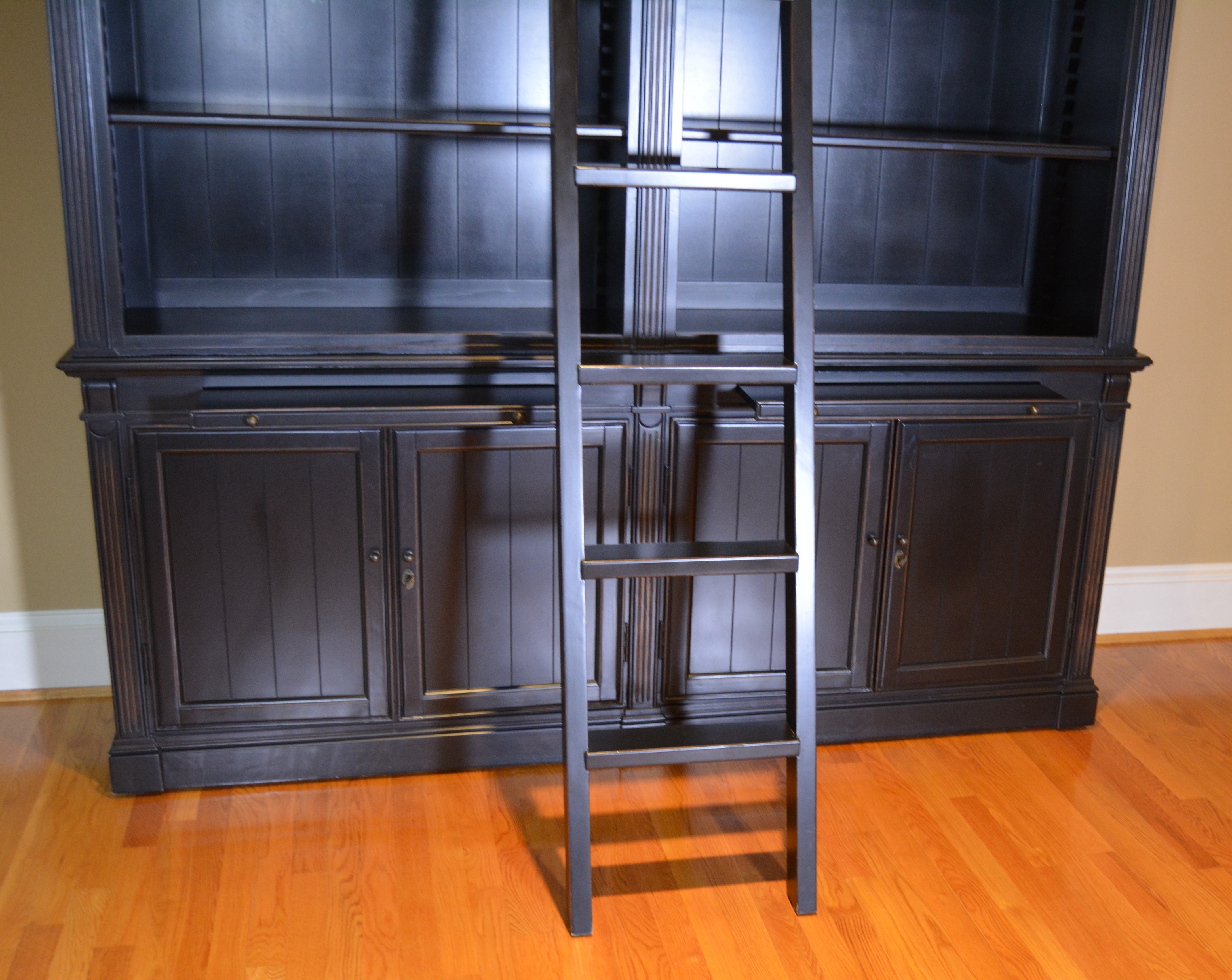 Contemporary Black Double Bookcase with Ladder by London | Everything ...
