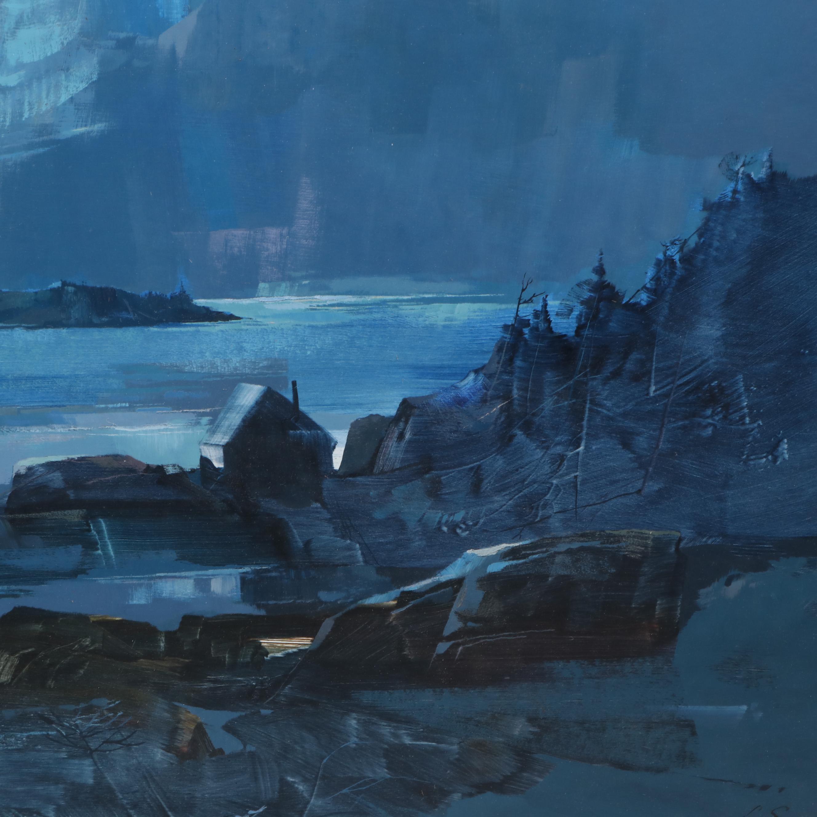 Laurence Sisson Nocturnal Painting of Seaside Town | EBTH